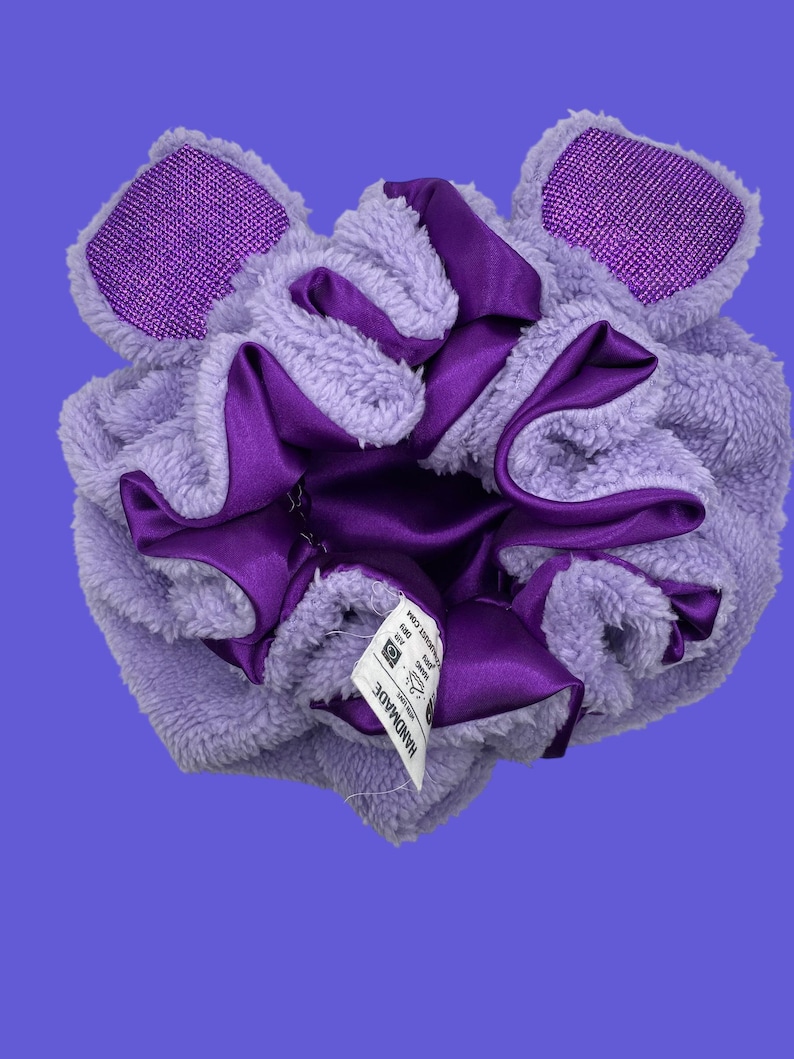 Rhinestone Bear Bonnet: Purple Faux Sherpa Satin-lined Sleeping Bonnet ...
