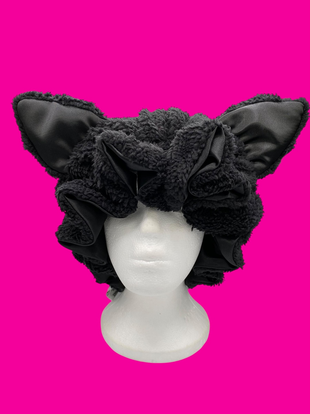 Black Cat Sherpa Bonnet: Handmade Animal Hair Bonnet - Etsy