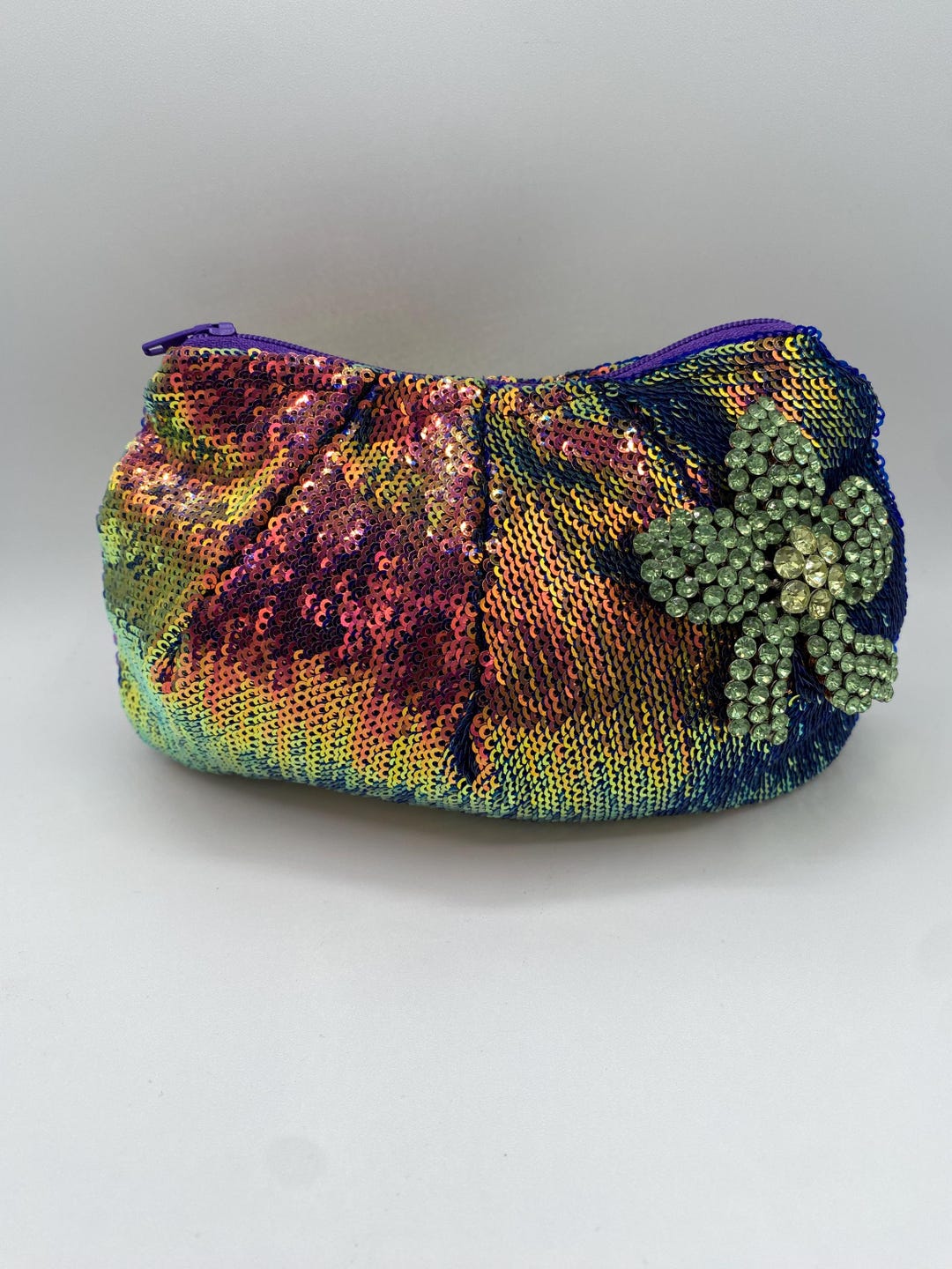 Vintage Inspired Sequin Coin Purse: Handmade Rhinestone Broach Clutch ...