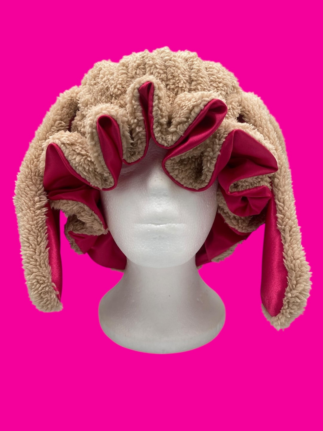 Handmade Brown Dog Bonnet: Faux Sherpa With Pink Satin Lining - Etsy