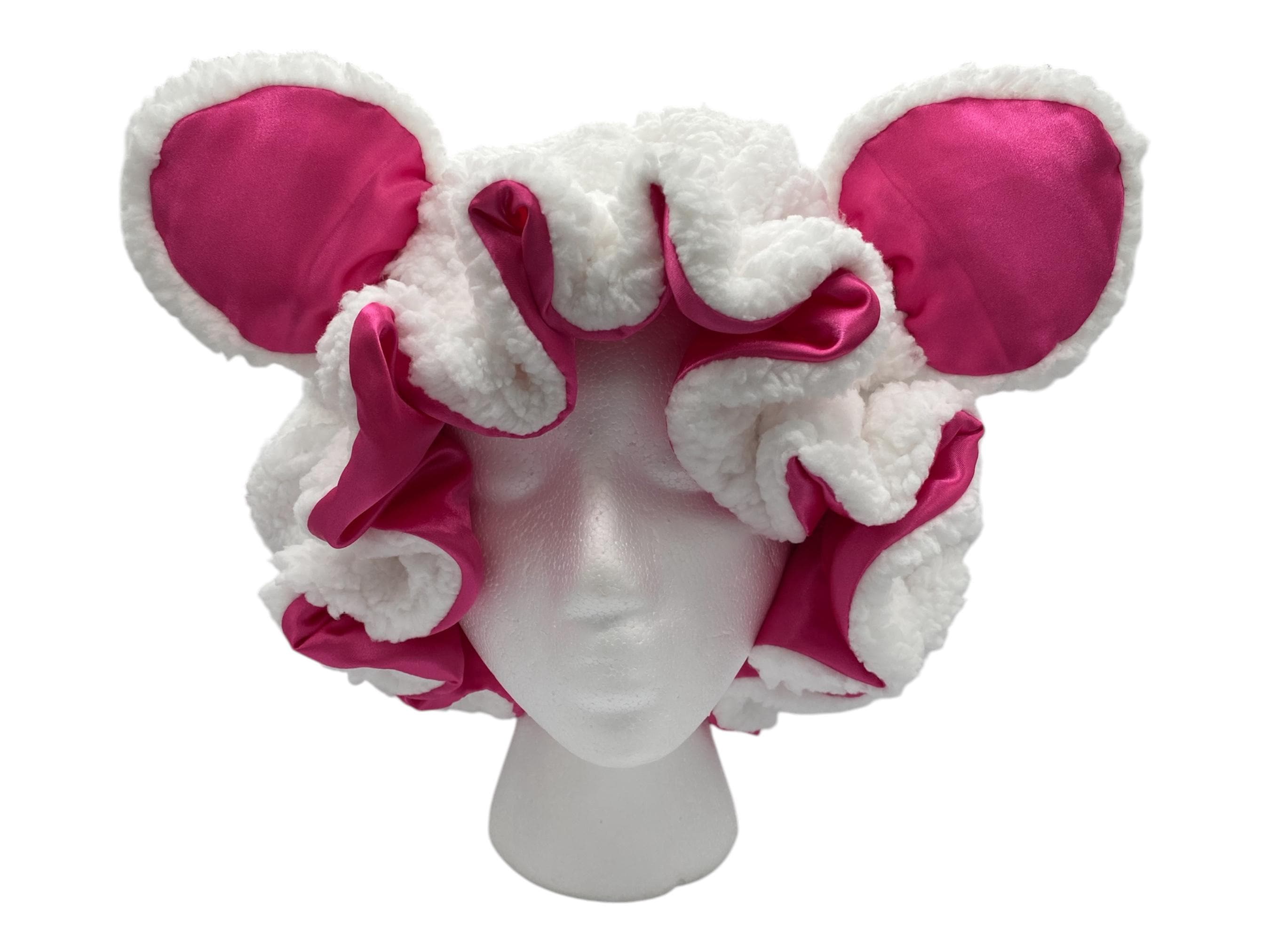 Handmade White Bear Bonnet: Faux Sherpa, Pink Satin Sleeping Hair ...