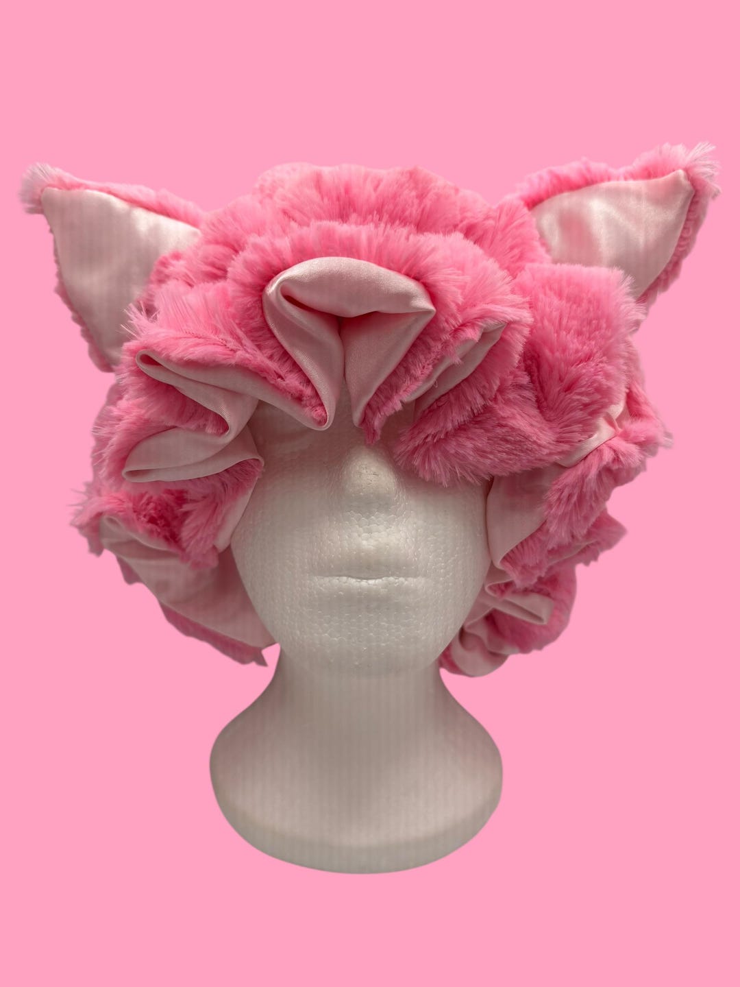Adjustable Pink Cat Faux Luxe Fur Bonnet: Handmade Pink Satin Lined ...
