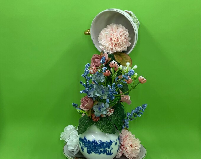 Vintage Teacup, Country Flower Arrangement, Small Space Centerpiece ...