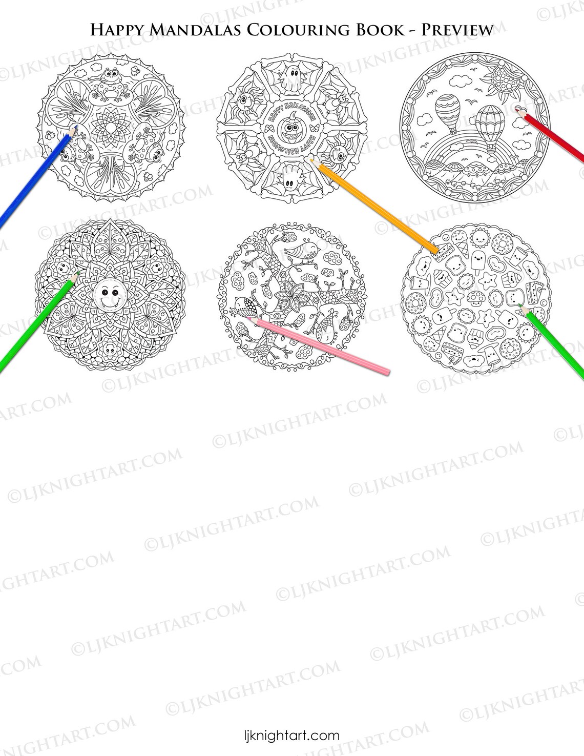 Happy Mandalas Colouring Book for All Ages - 30 Pages Cute Cartoons ...