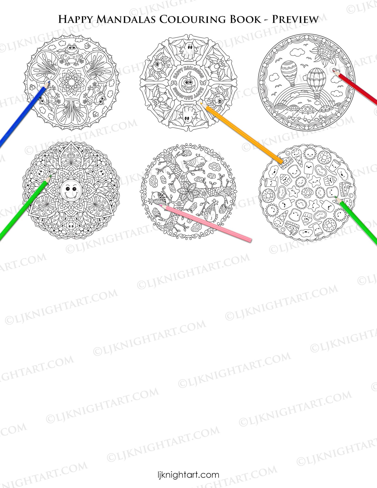 Happy Mandalas Colouring Book for All Ages - 30 Pages Cute Cartoons ...