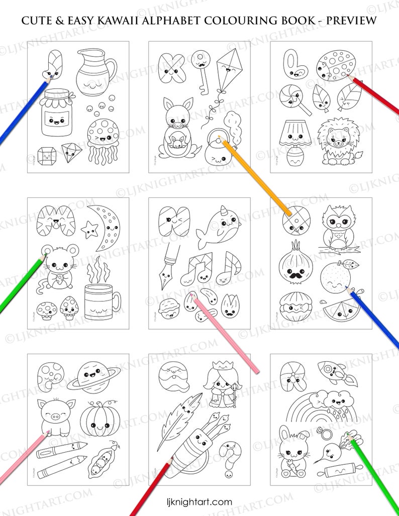Cute and Easy Kawaii Alphabet Colouring Book PRINTABLE PDF Download ...
