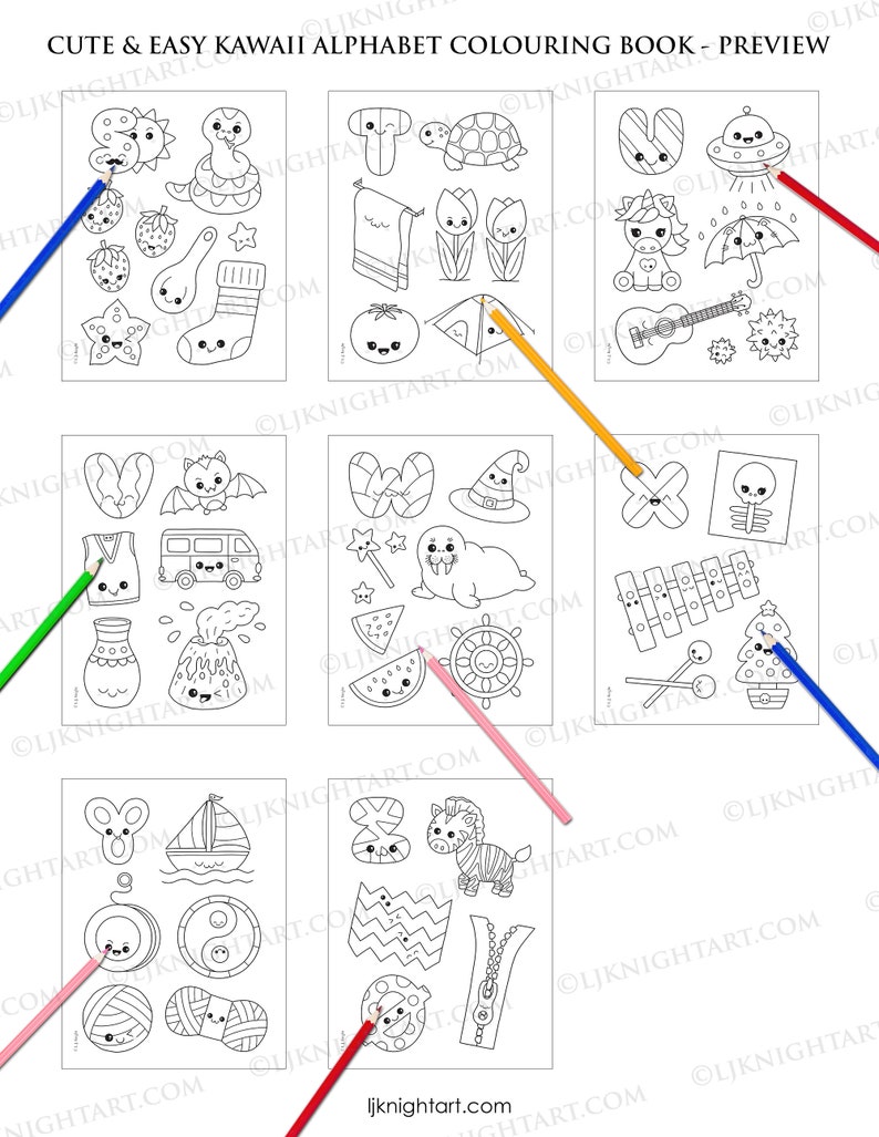 Cute and Easy Kawaii Alphabet Colouring Book PRINTABLE PDF Download ...