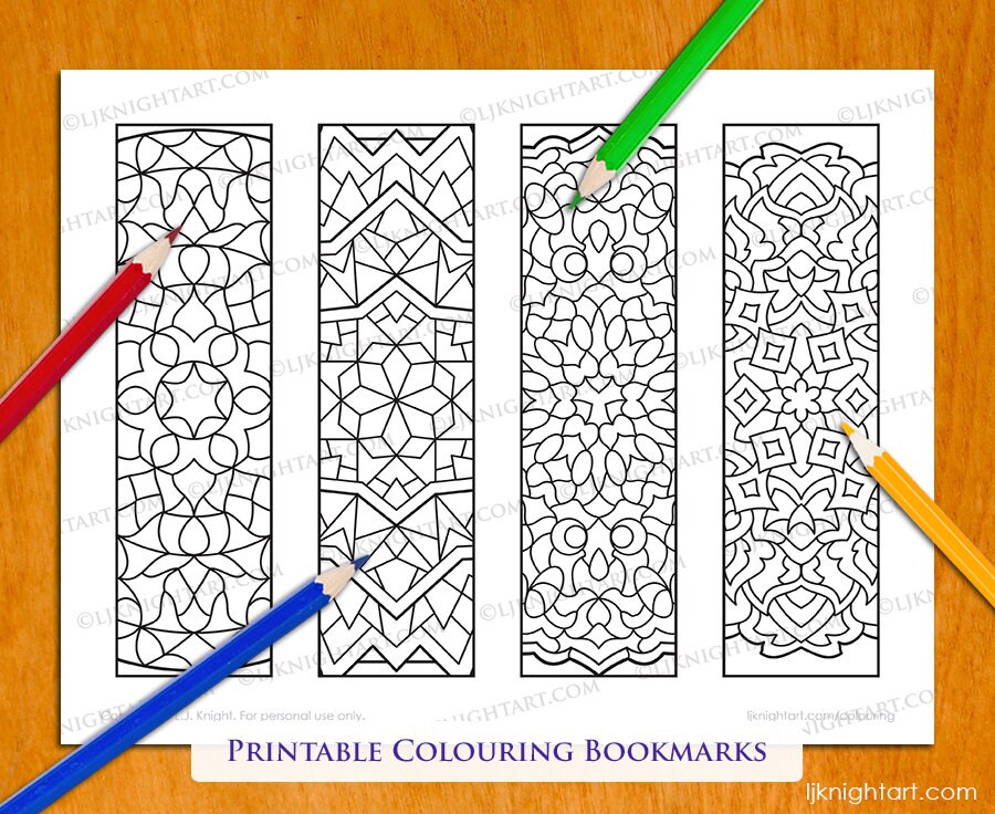 4 Printable Colouring Bookmarks With Abstract Mandala Geometric Designs ...