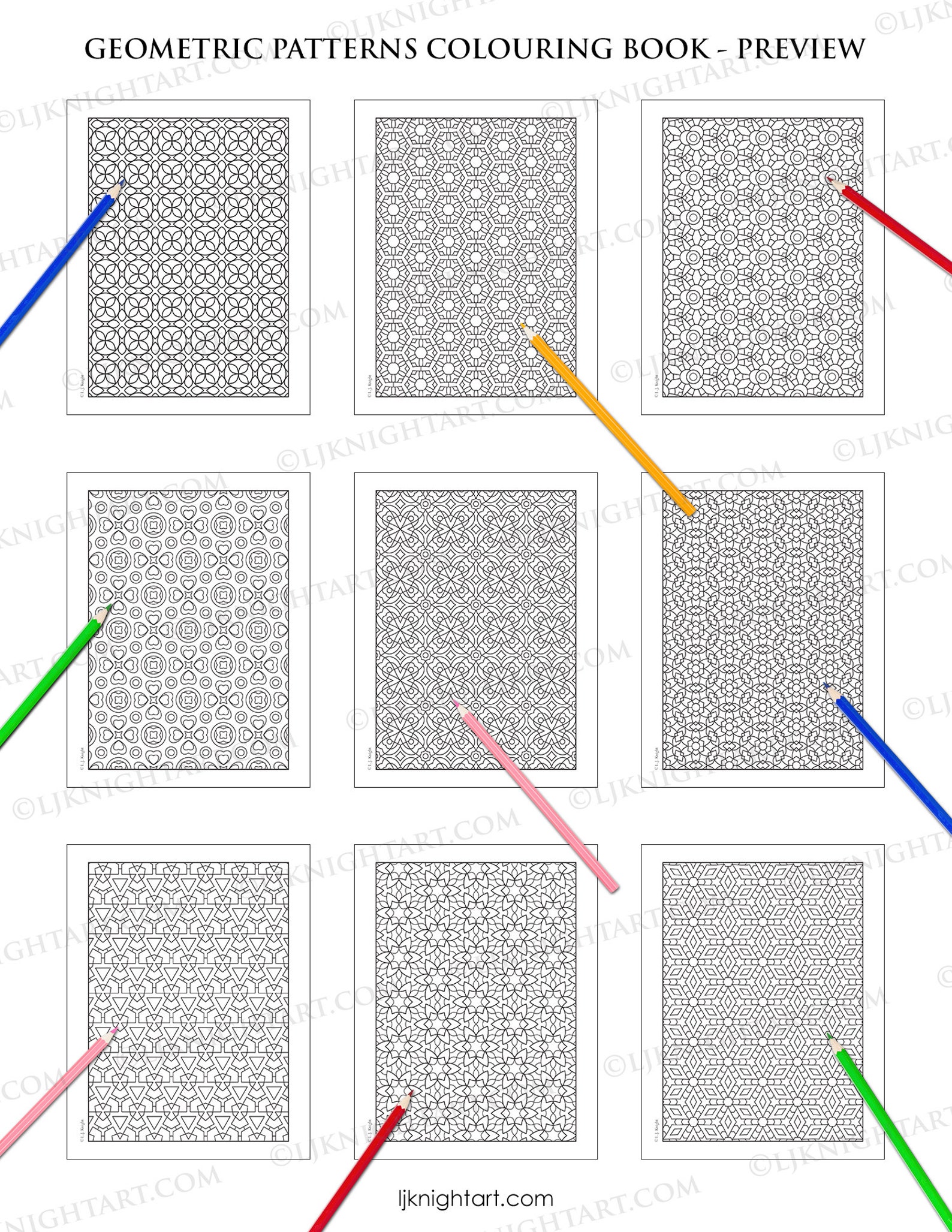 Geometric Patterns Colouring Book for Adults Printable Digital PDF ...