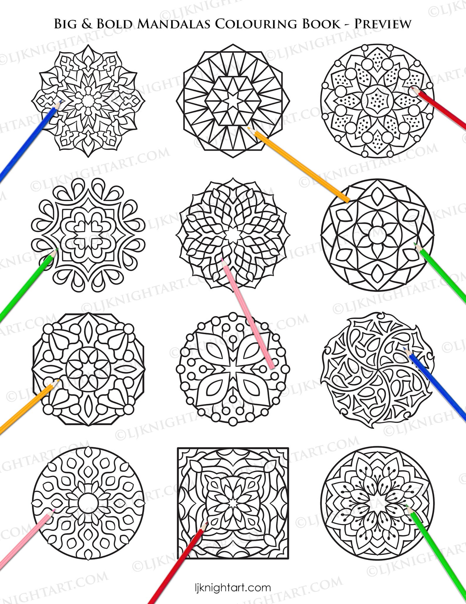 Big & Bold Mandalas Printable Colouring Book - 50 Easy Abstract Designs ...
