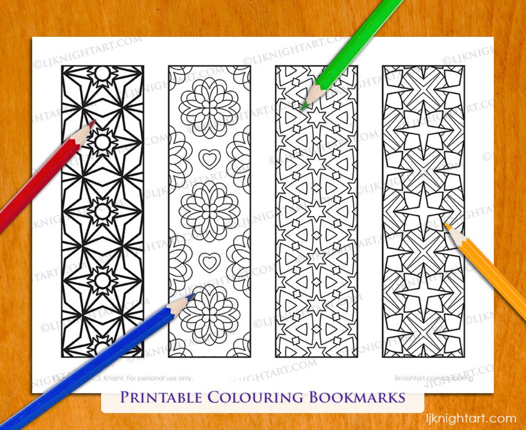 4 Printable Colourable Bookmarks With Abstract Geometric Patterns ...
