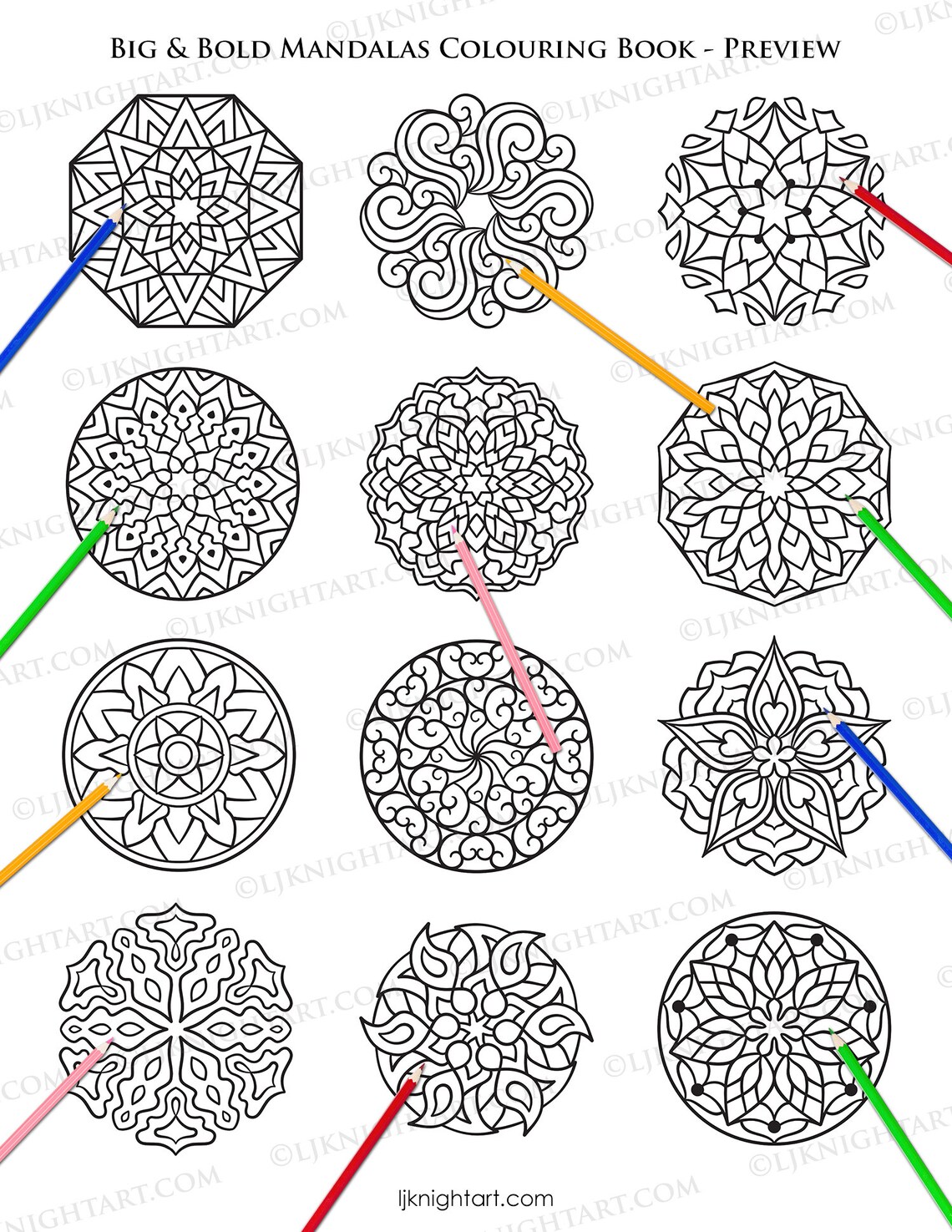 Big & Bold Mandalas Printable Colouring Book - 50 Easy Abstract Designs ...