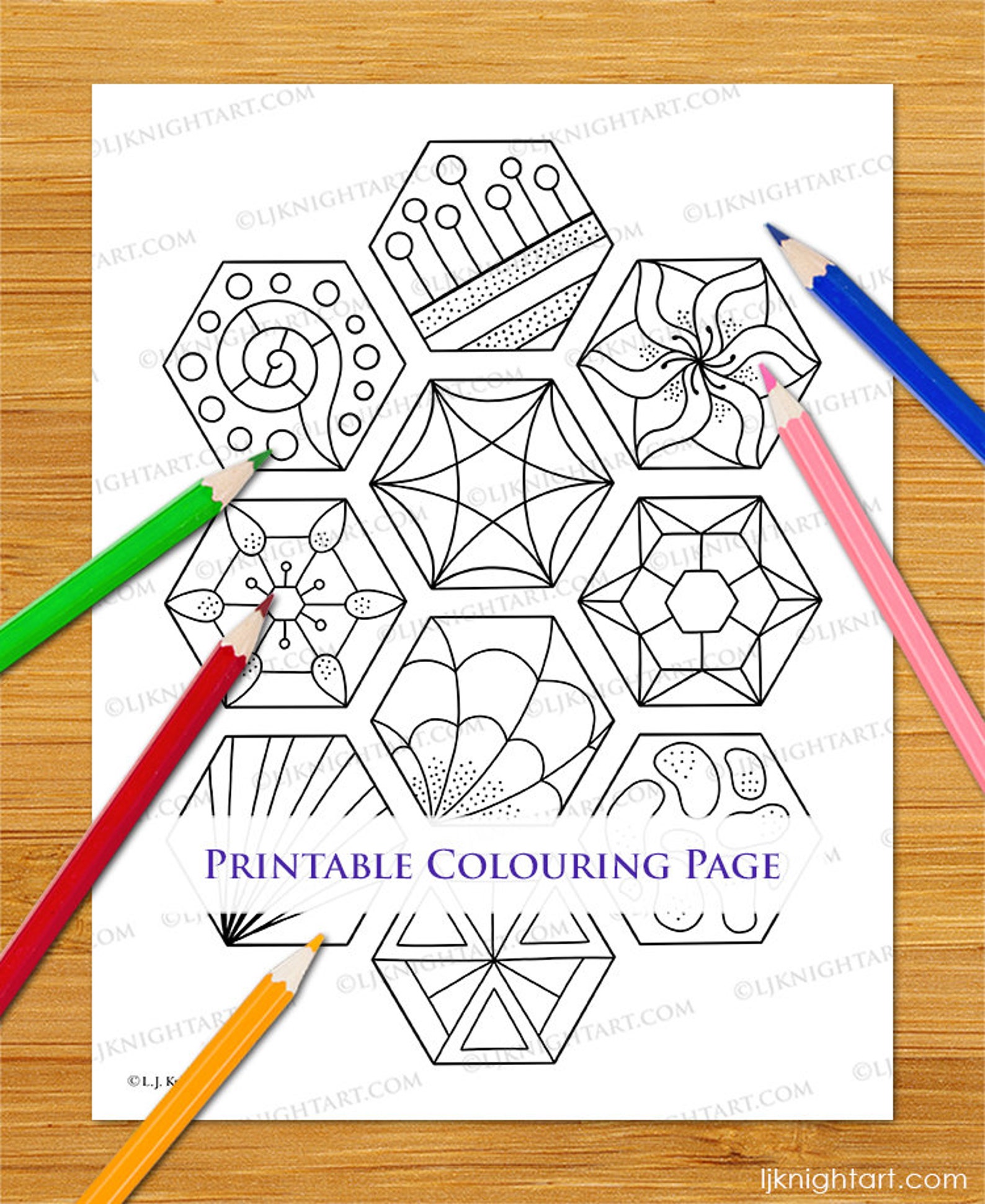 Hexagon Doodle Colouring Page - Easy Abstract Printable Digital PDF ...