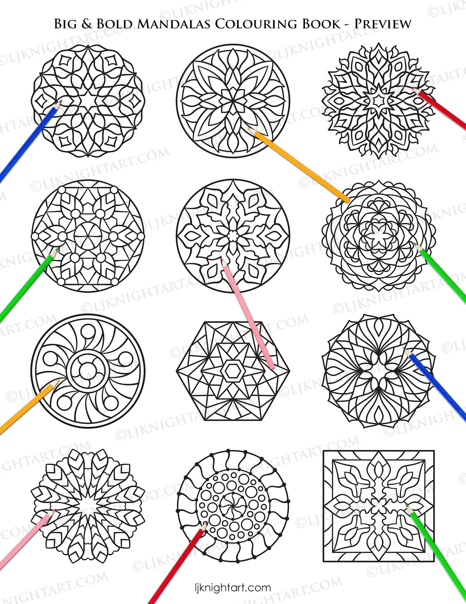 Big & Bold Mandalas Printable Colouring Book - 50 Easy Abstract Designs ...