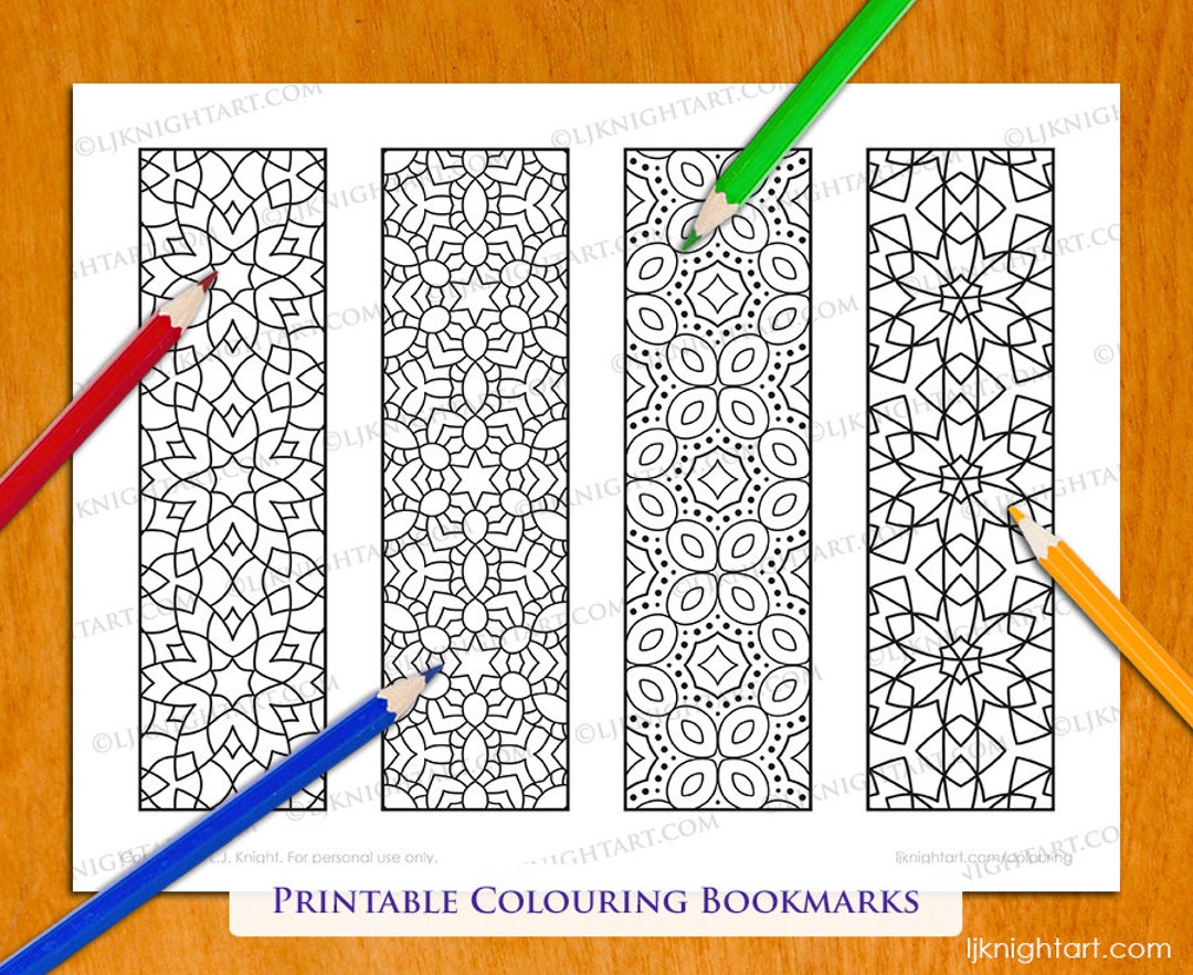 Geometric Patterns Printable Colouring Bookmarks - Set of 4 Abstract ...