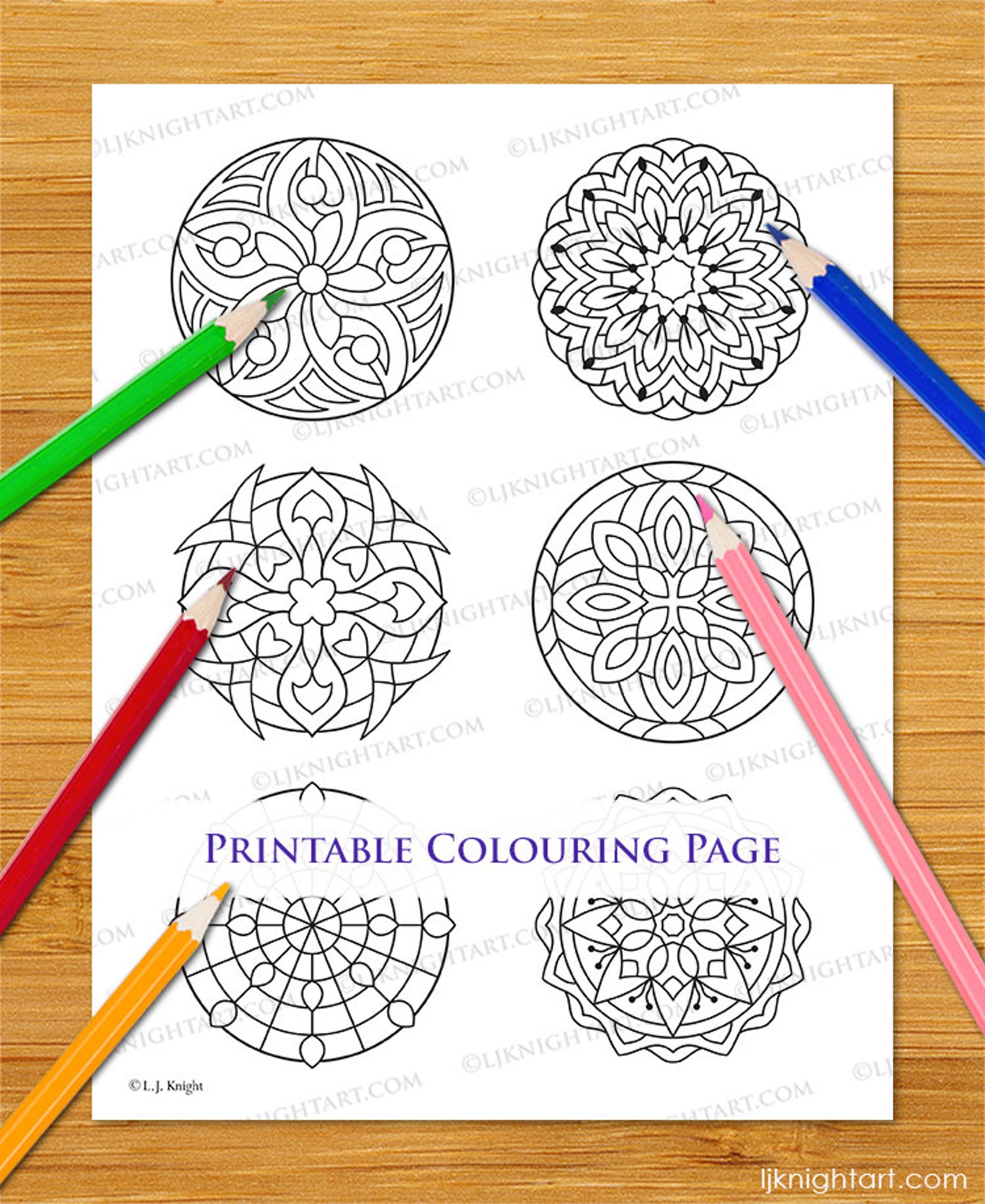 Printable Coloring Page With Set of Six Easy Abstract Mini Mandalas - Etsy