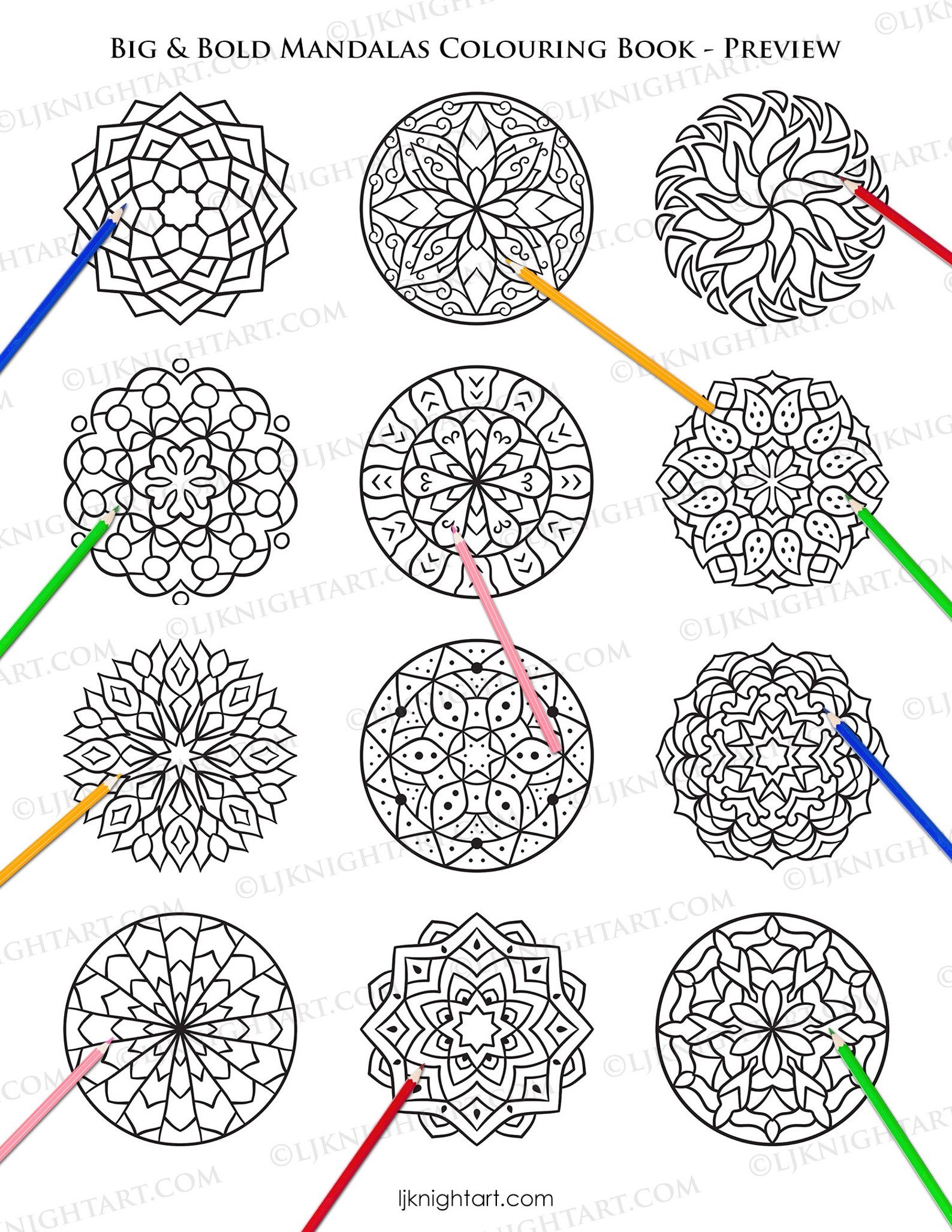Big & Bold Mandalas Printable Colouring Book - 50 Easy Abstract Designs ...
