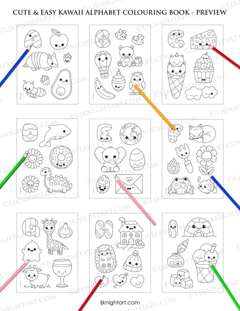 Cute and Easy Kawaii Alphabet Colouring Book PRINTABLE PDF Download ...