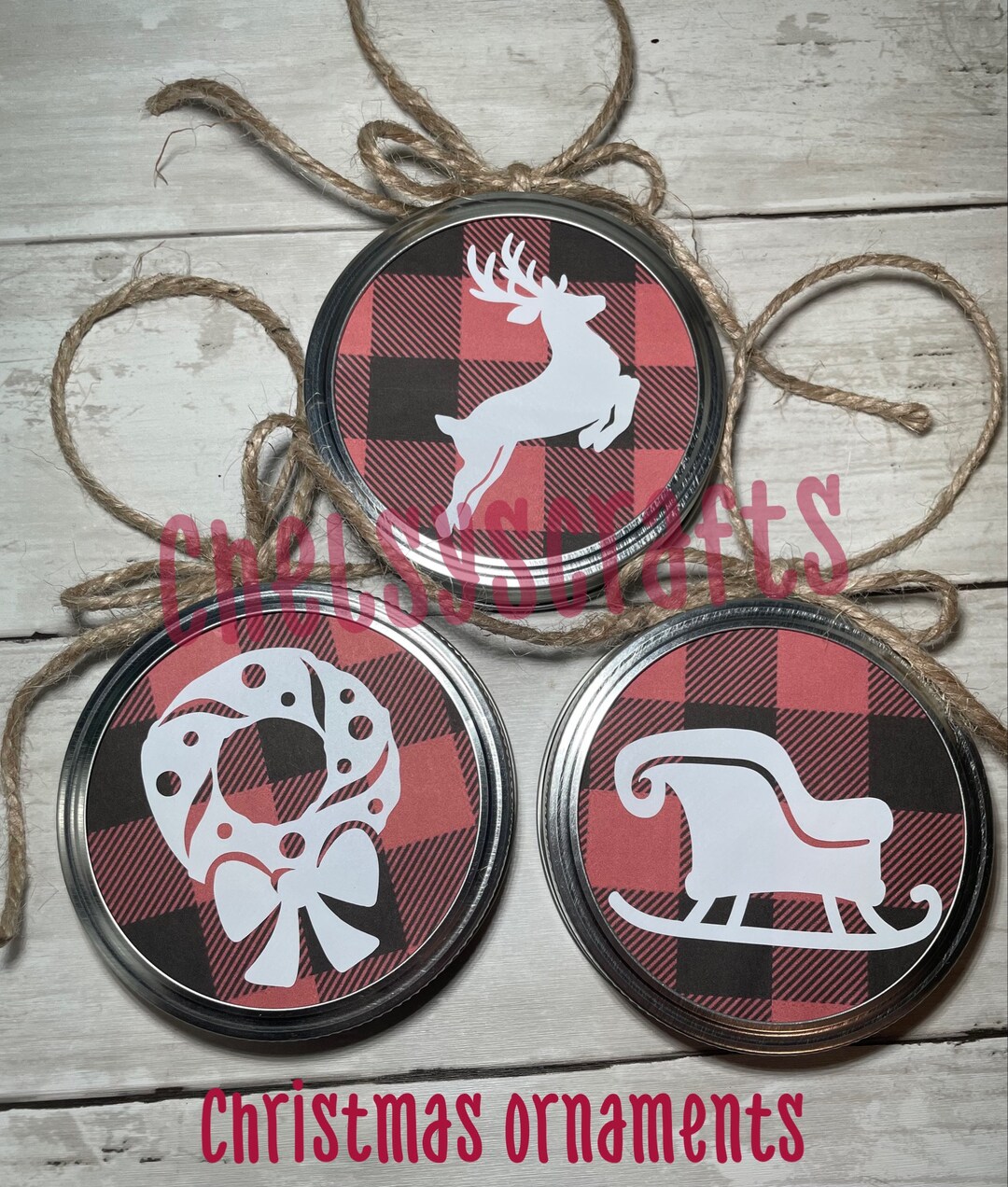 Ornament, Mason Jar, Lid, Buffalo Plaid, Christmas, Single Ornament ...