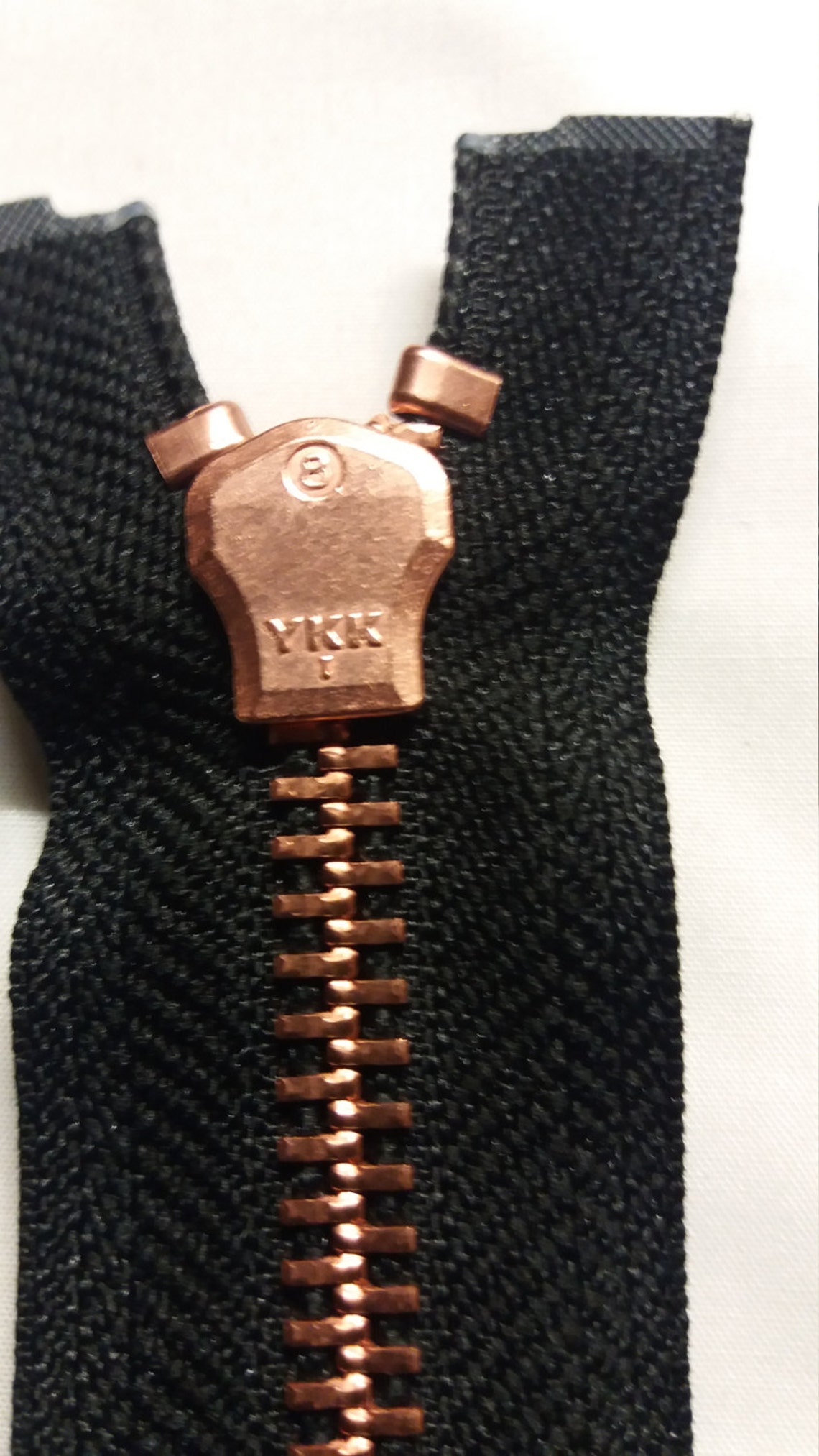 Zip. Copper Teeth on Black Tape. Open End. No 8 Heavy Duty Zipper 45 Cm ...