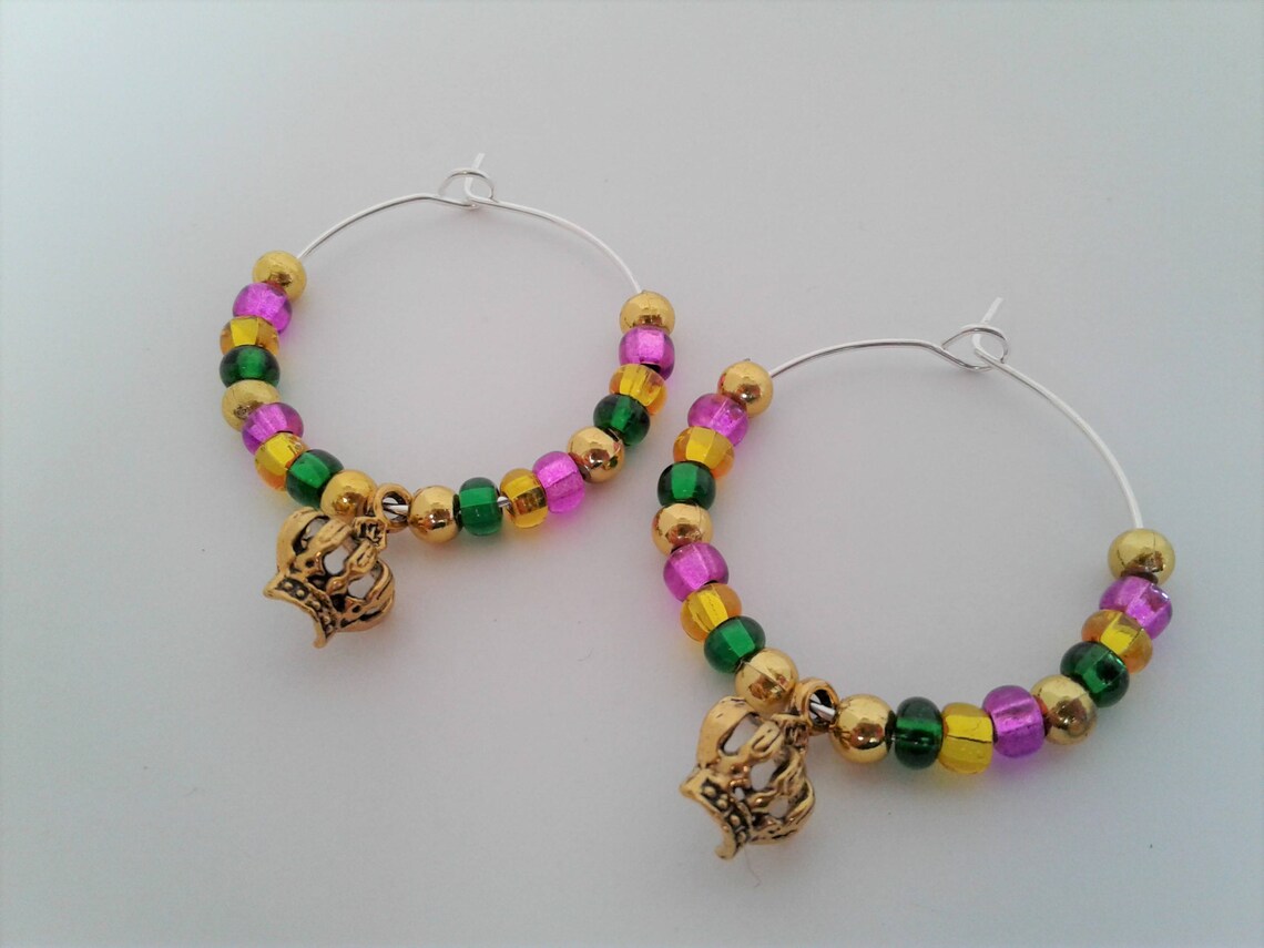 Mardi Gras King Rex Crown Charm Hoop Earrings - Etsy