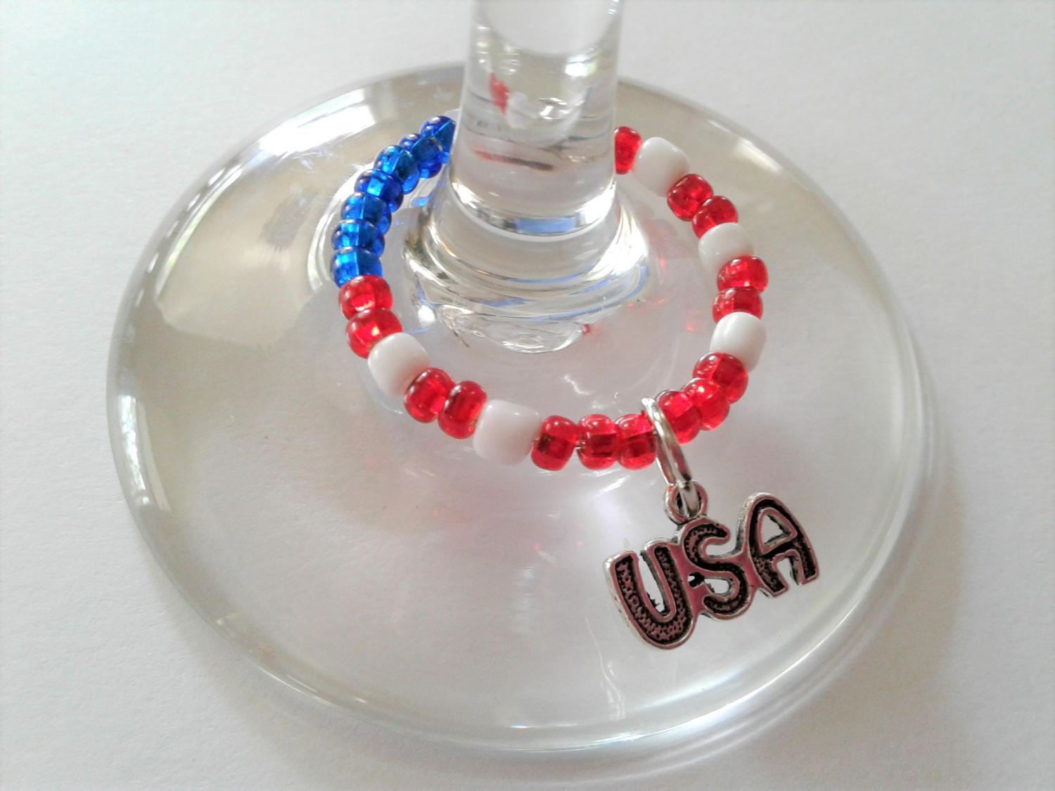 Patriotic Wine Glass Rings set of 4 Red White Blue & - Etsy