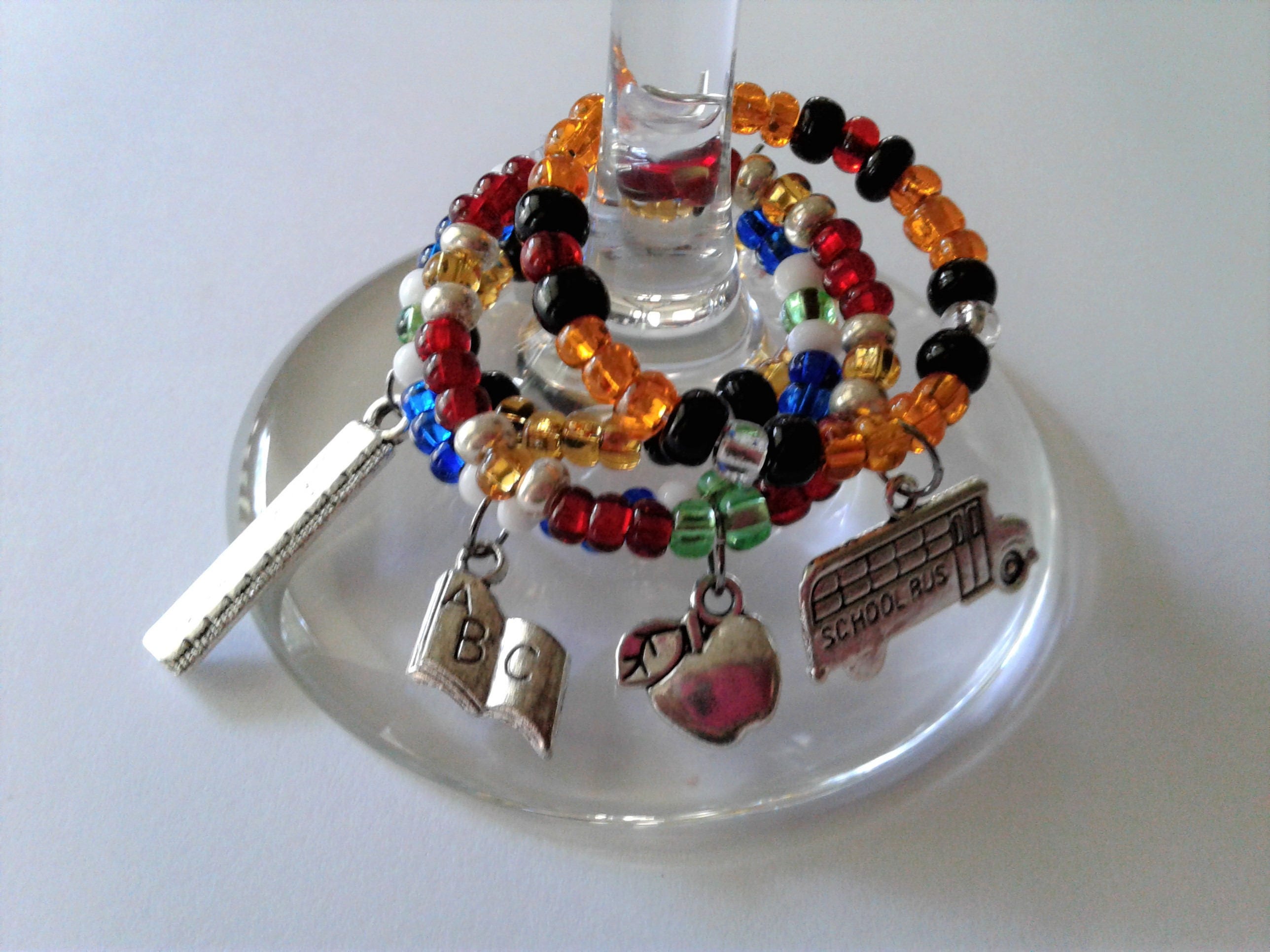 Back to School Teacher's Wine Glass Ring Set of 4 ID1 - Etsy