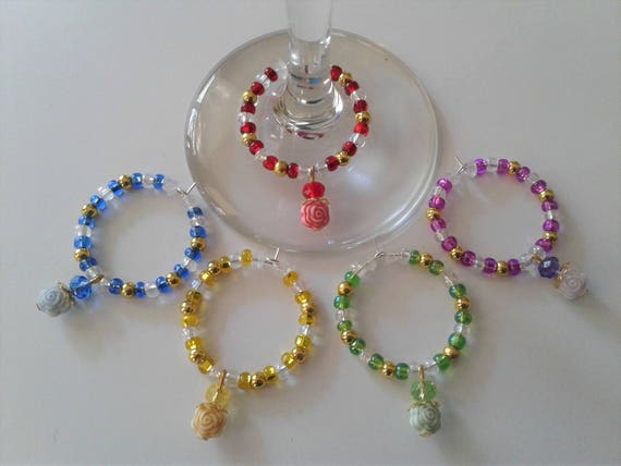 Floral Bridal Brunch Wine Glass Rings Set of 5 | Etsy