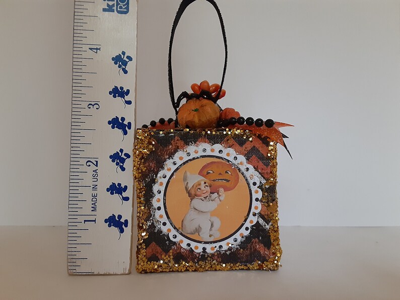 Halloween Paper Mache Block Ornament With Vintage Images and - Etsy