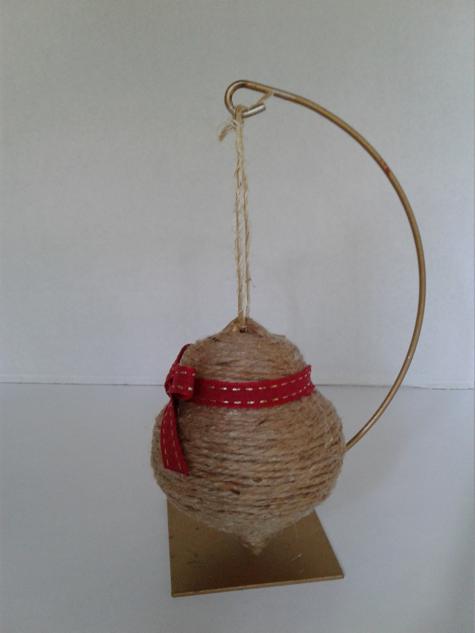 Paper Mache Rustic Natural Jute Rope Wrapped Christmas Ornament With ...