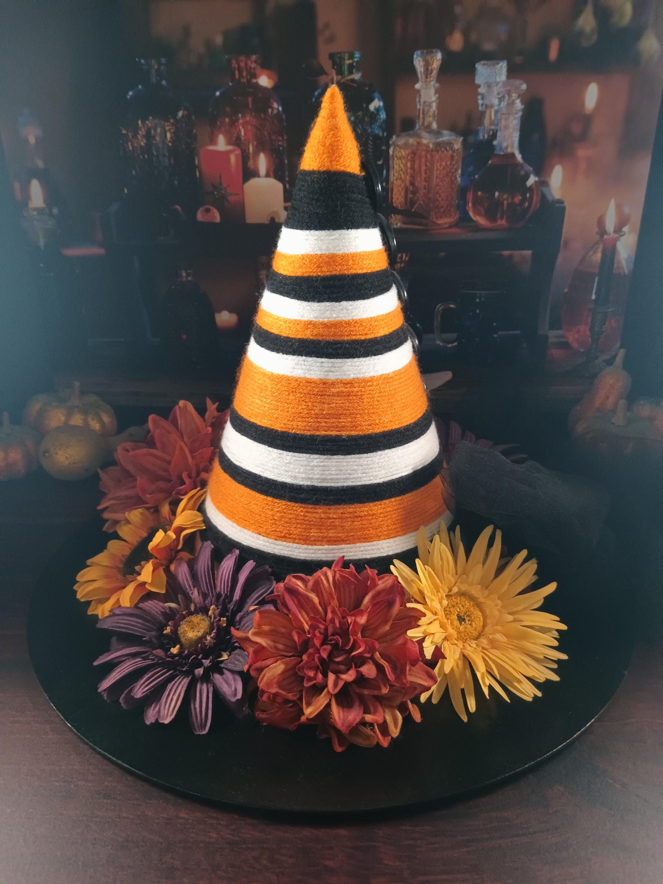 Halloween Paper Mache Witch Hat Centerpiece Decoration-striped Black ...