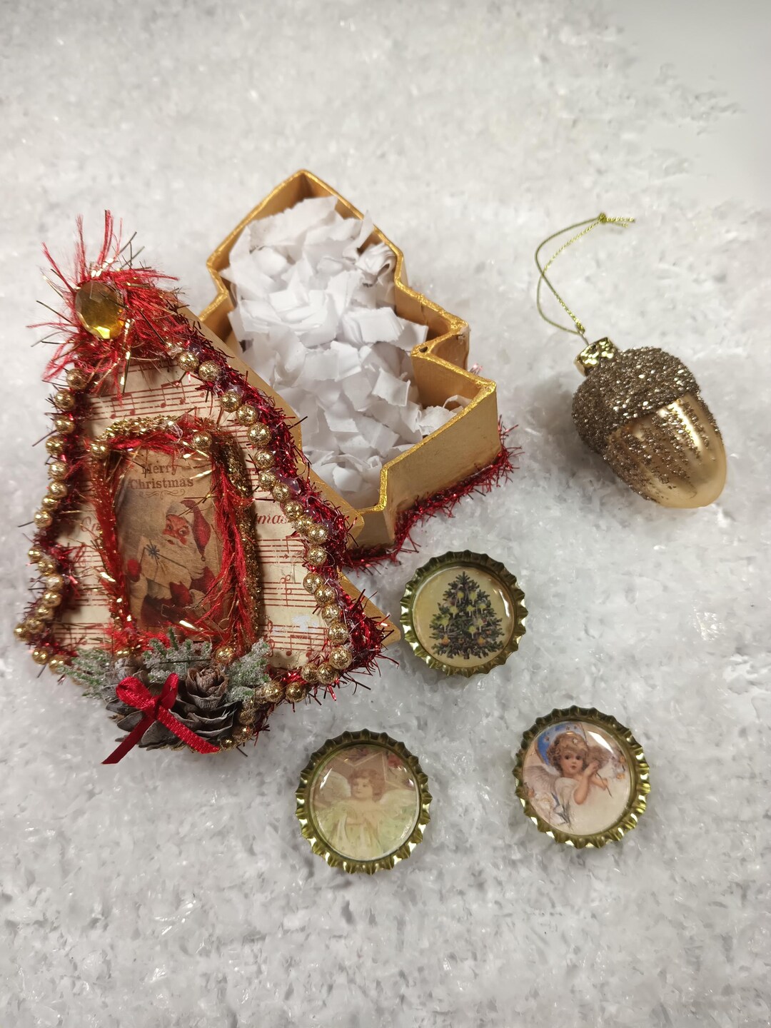 Paper Mache Christmas Tree Shaped Box With Sheet Music Paper, Vintage ...