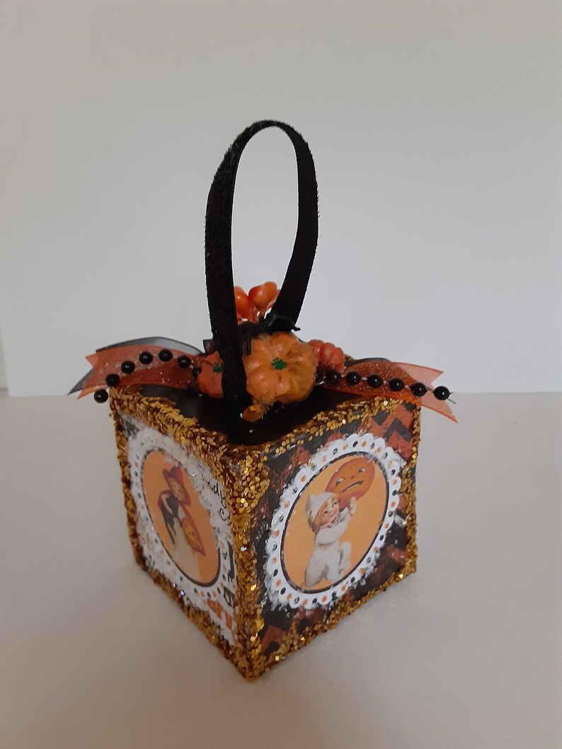 Halloween Paper Mache Block Ornament With Vintage Images and - Etsy