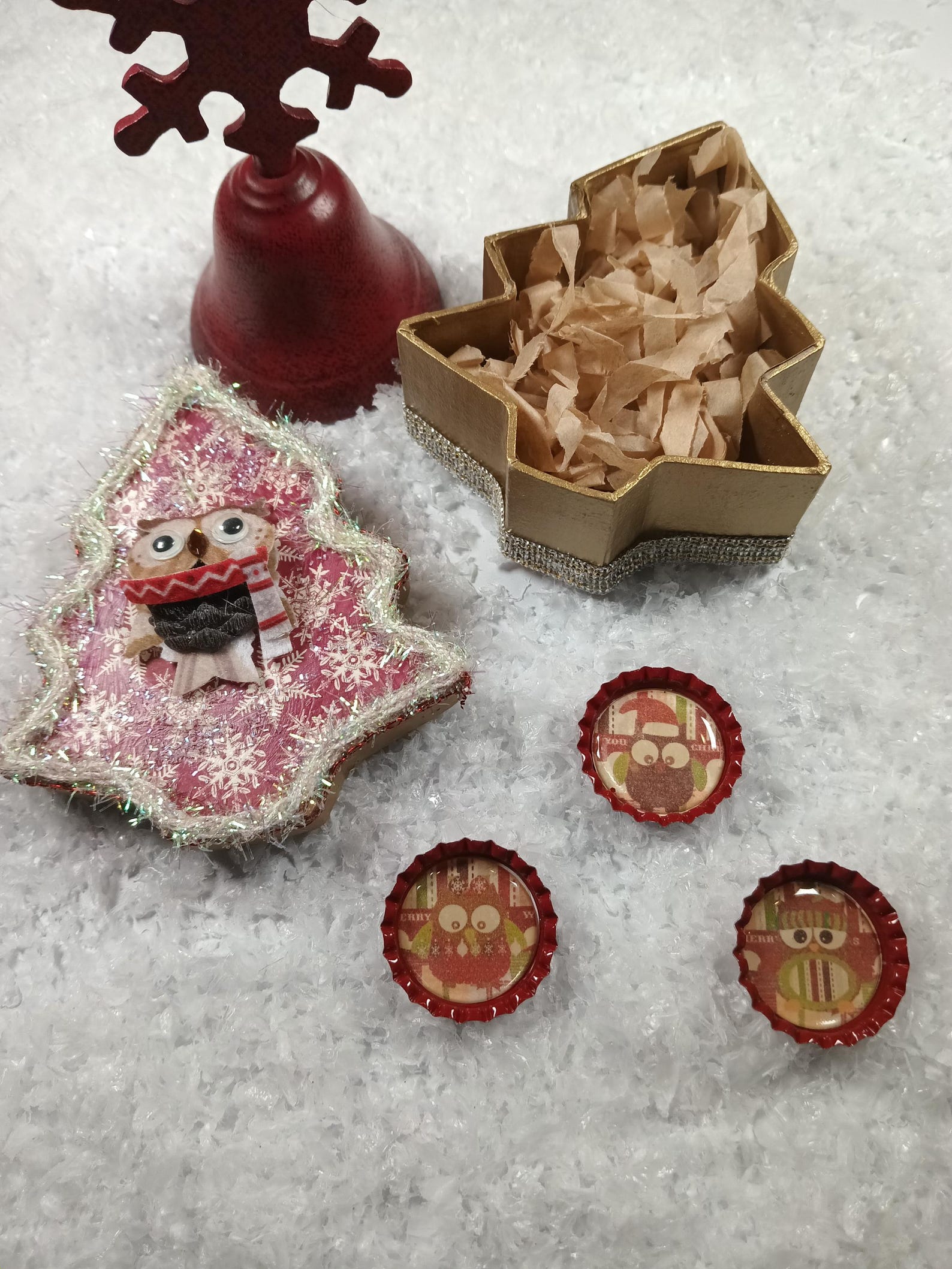 Paper Mache Christmas Tree Owl Treat Box With A Set of 3 Owl Themed ...