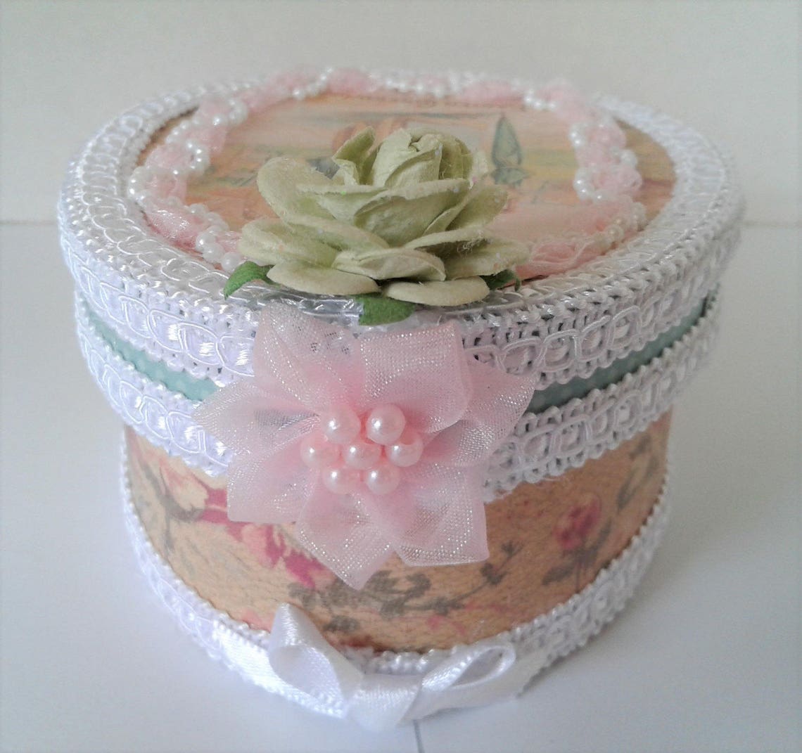 Paper Mache Shabby Chic Easter Egg Box With 3 Bottle Cap Magnets Floral ...
