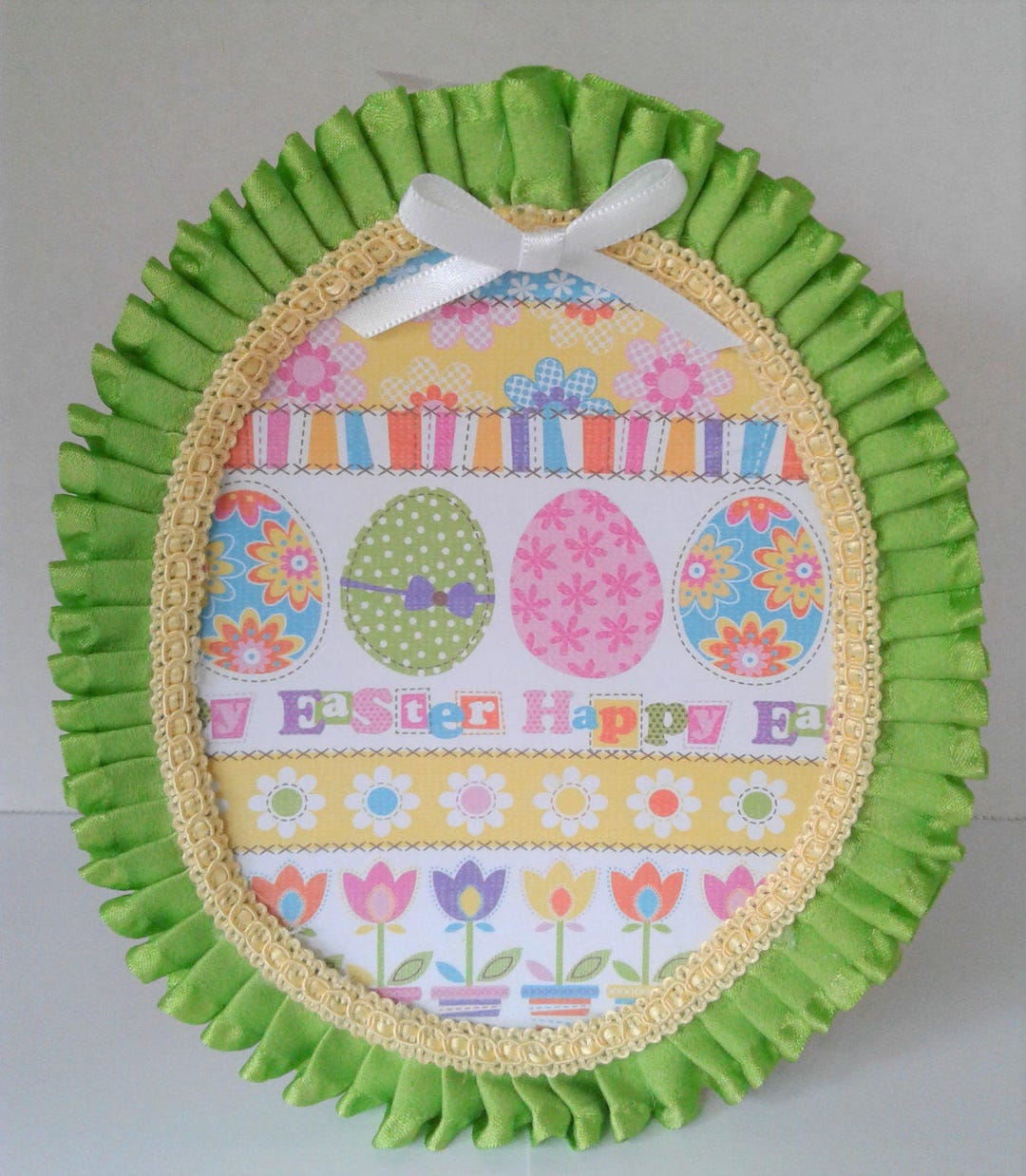 Paper Mache Whimsical Easter Egg Box With 5 Bottle Cap Magnets Green ...