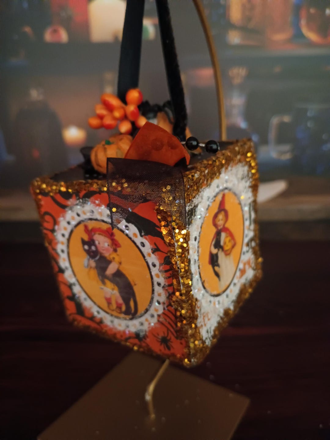 Halloween Paper Mache Block Ornament With Vintage Images and Faux ...