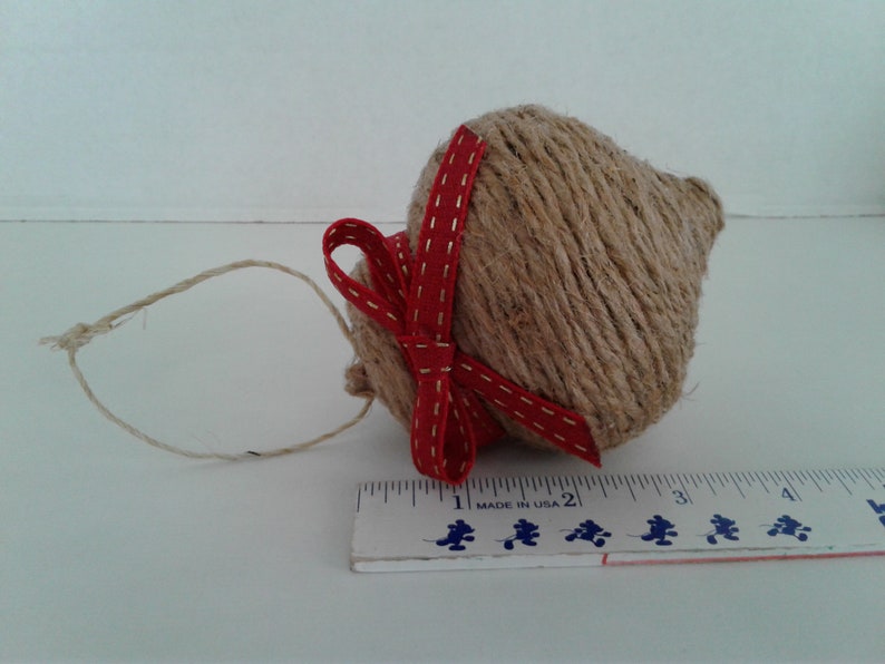Paper Mache Rustic Natural Jute Rope Wrapped Christmas Ornament With ...