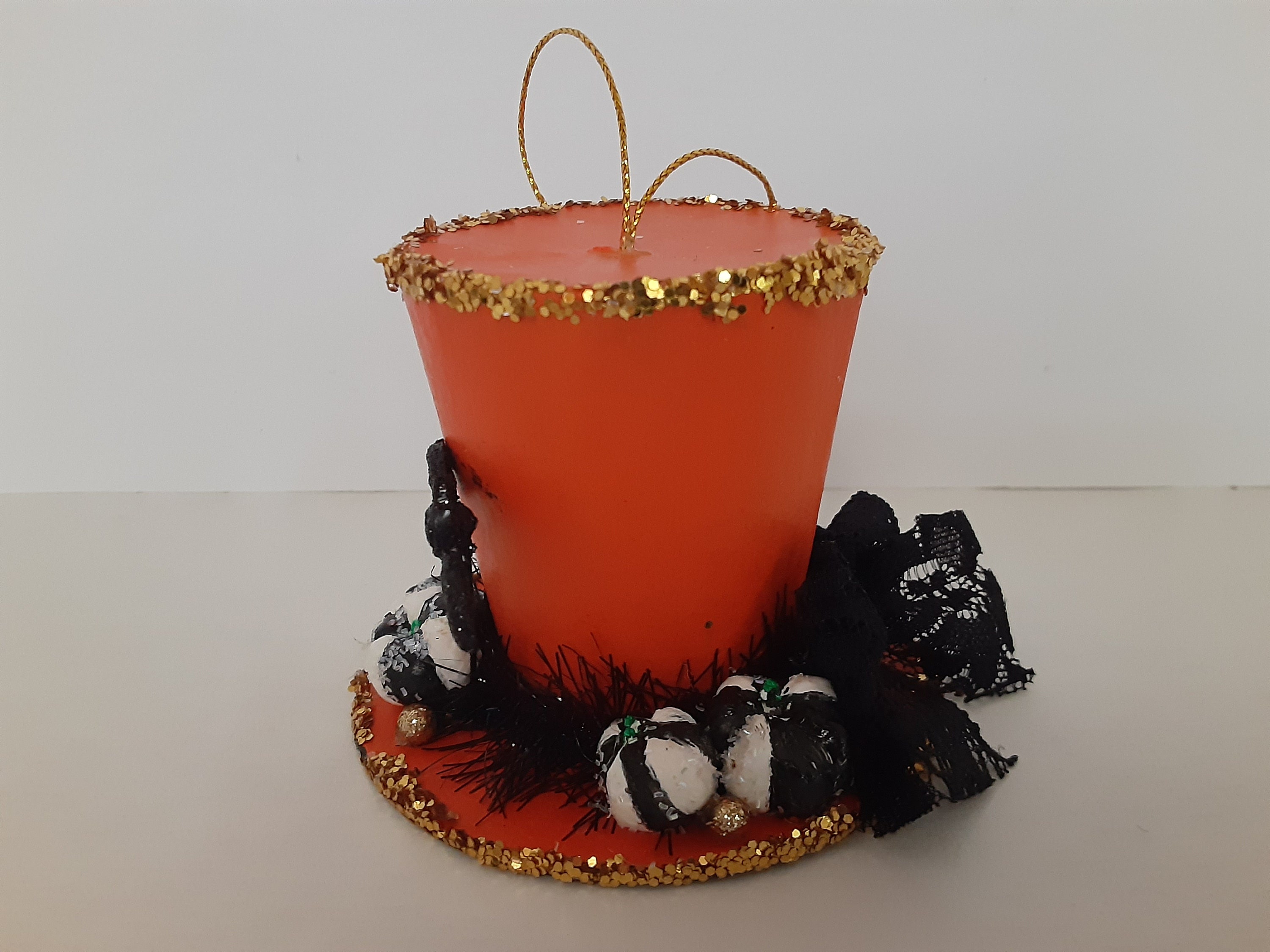 Halloween Orange Paper Mache Top Hat Ornament With Black and - Etsy