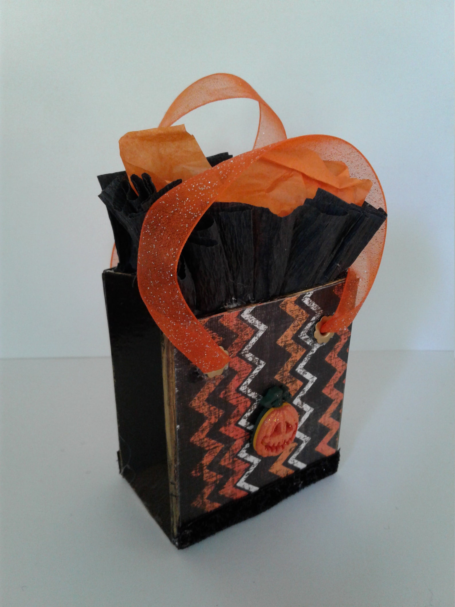 Paper Mache Halloween Chevron Ornament Treat Bag With Pumpkin - Etsy