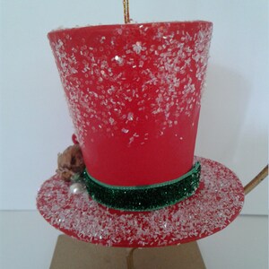 Paper Mache Glittery Red Top Hat Christmas Ornament With | Etsy