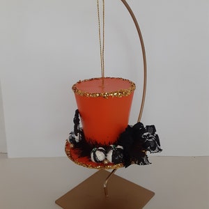 Halloween Orange Paper Mache Top Hat Ornament With Black and - Etsy