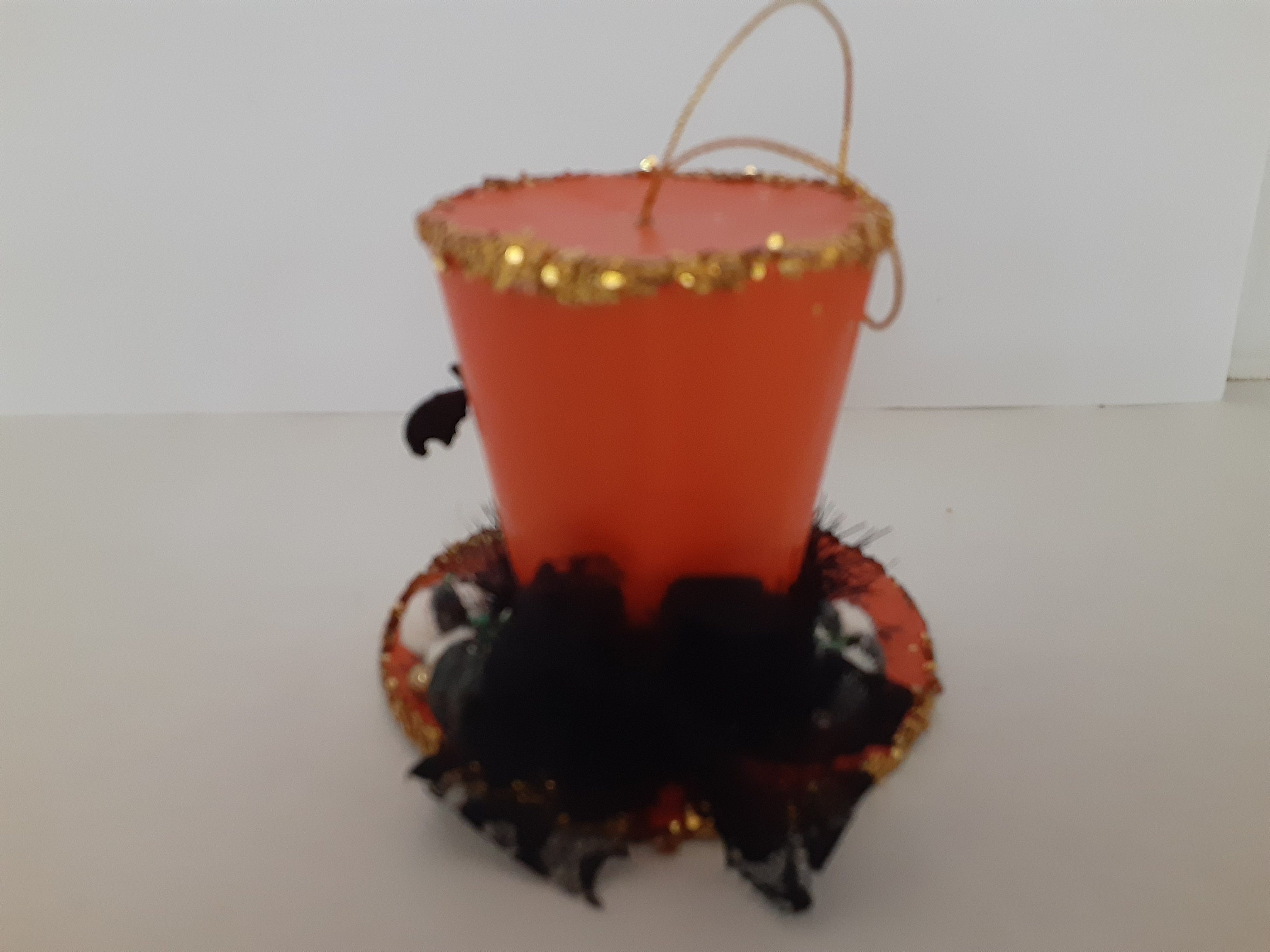 Halloween Orange Paper Mache Top Hat Ornament With Black and - Etsy