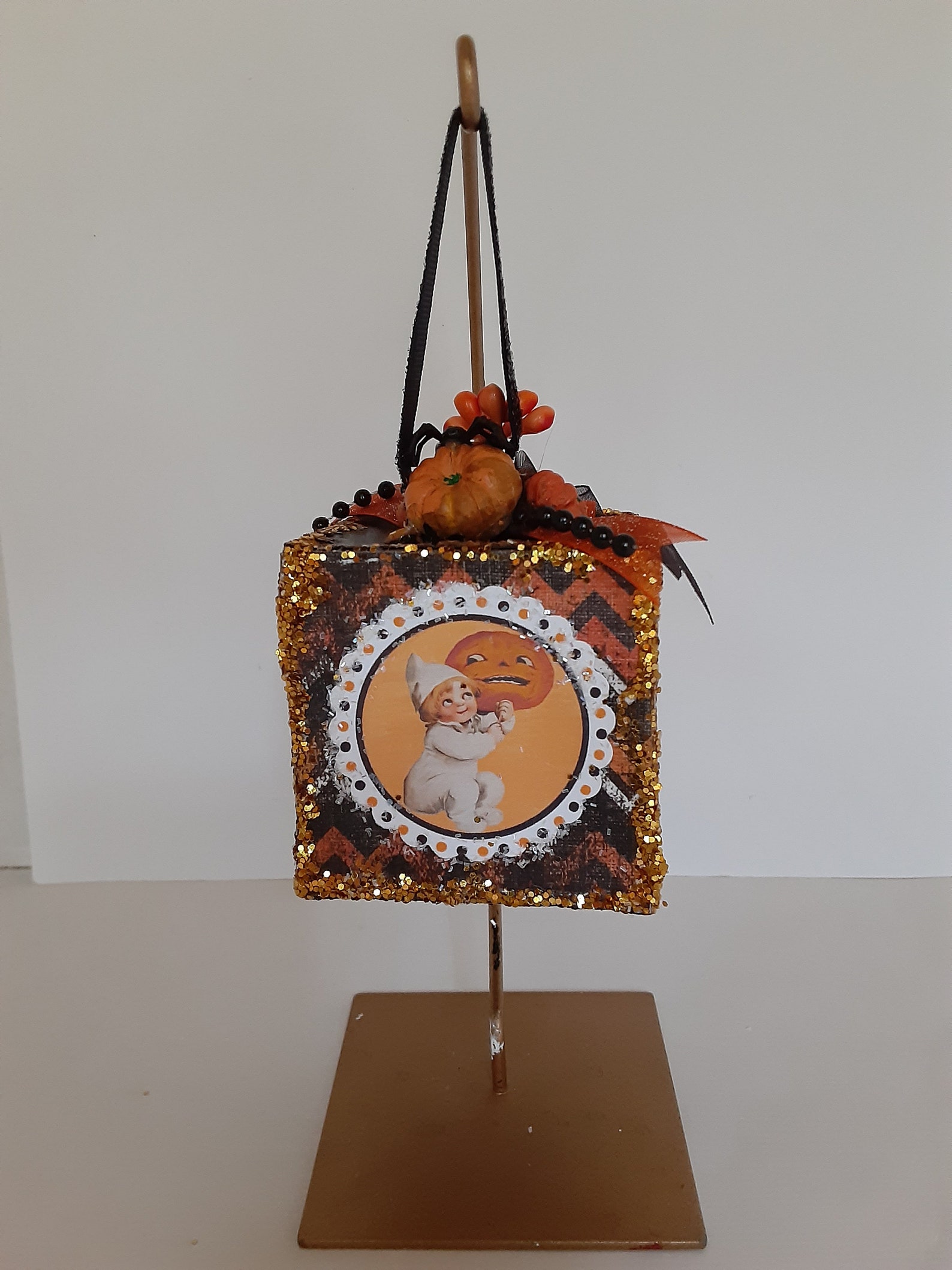 Halloween Paper Mache Block Ornament With Vintage Images and - Etsy