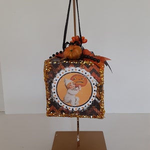 Halloween Paper Mache Block Ornament With Vintage Images and - Etsy