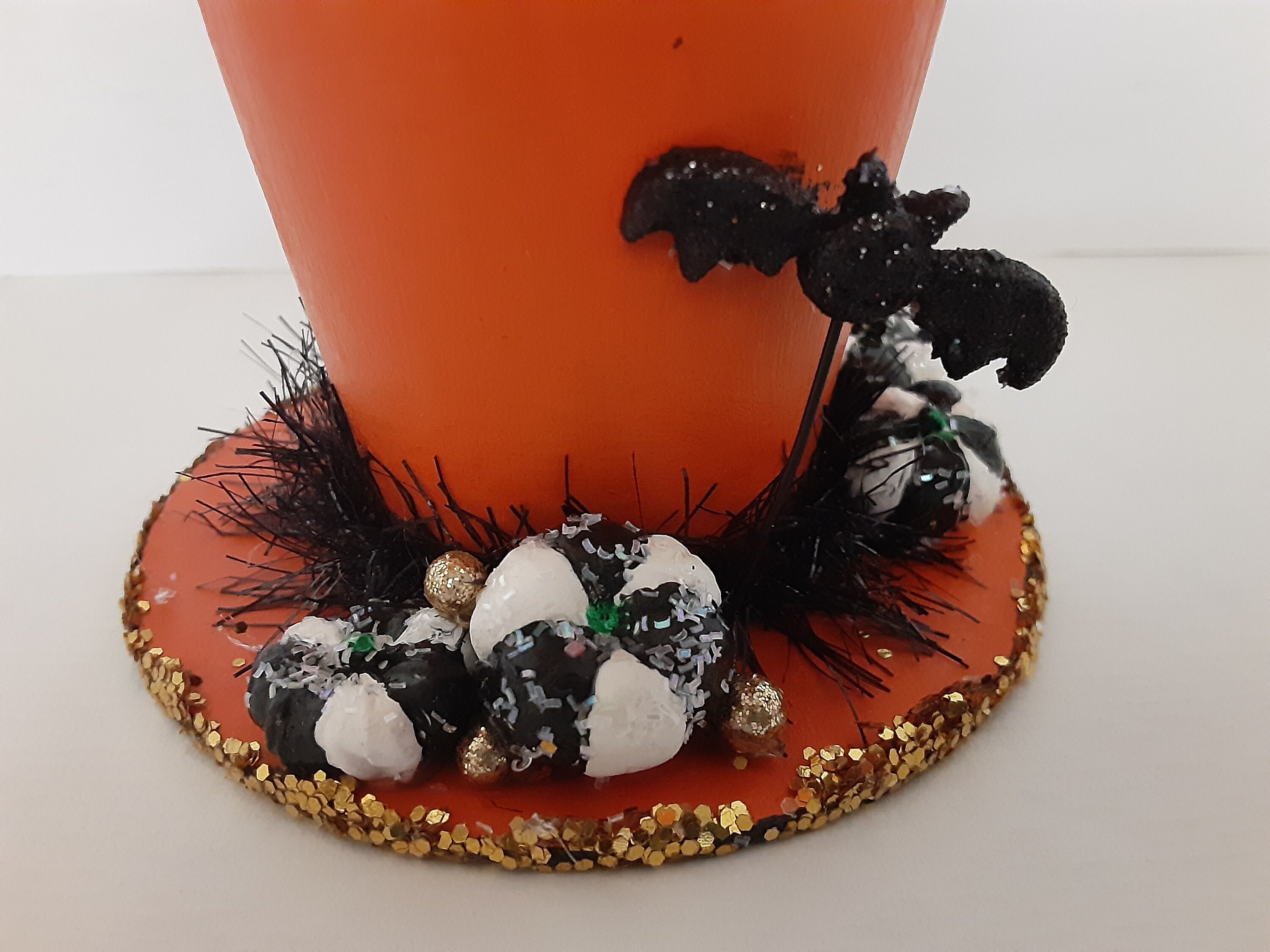 Halloween Orange Paper Mache Top Hat Ornament With Black and - Etsy