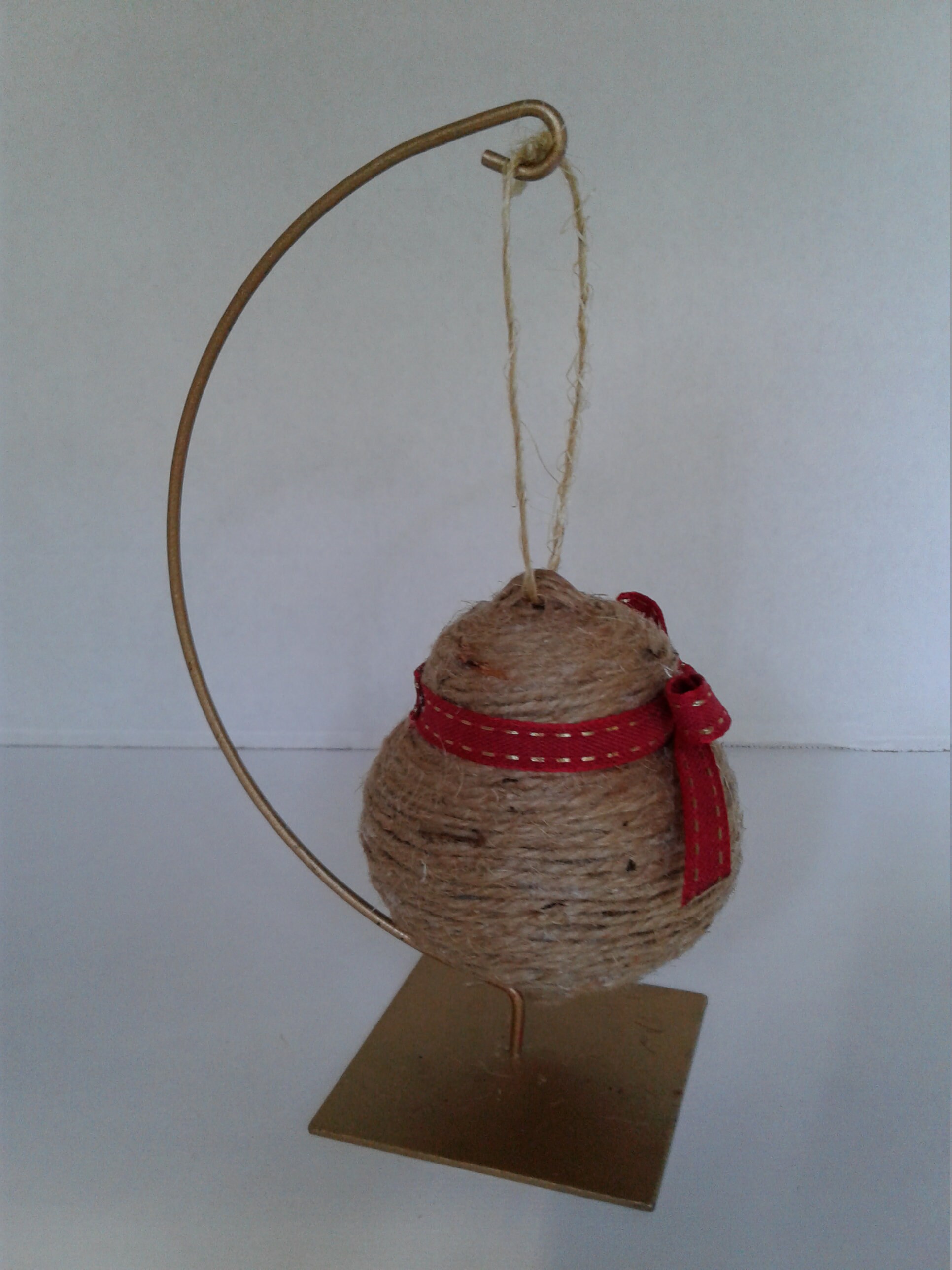 Paper Mache Rustic Natural Jute Rope Wrapped Christmas Ornament With ...
