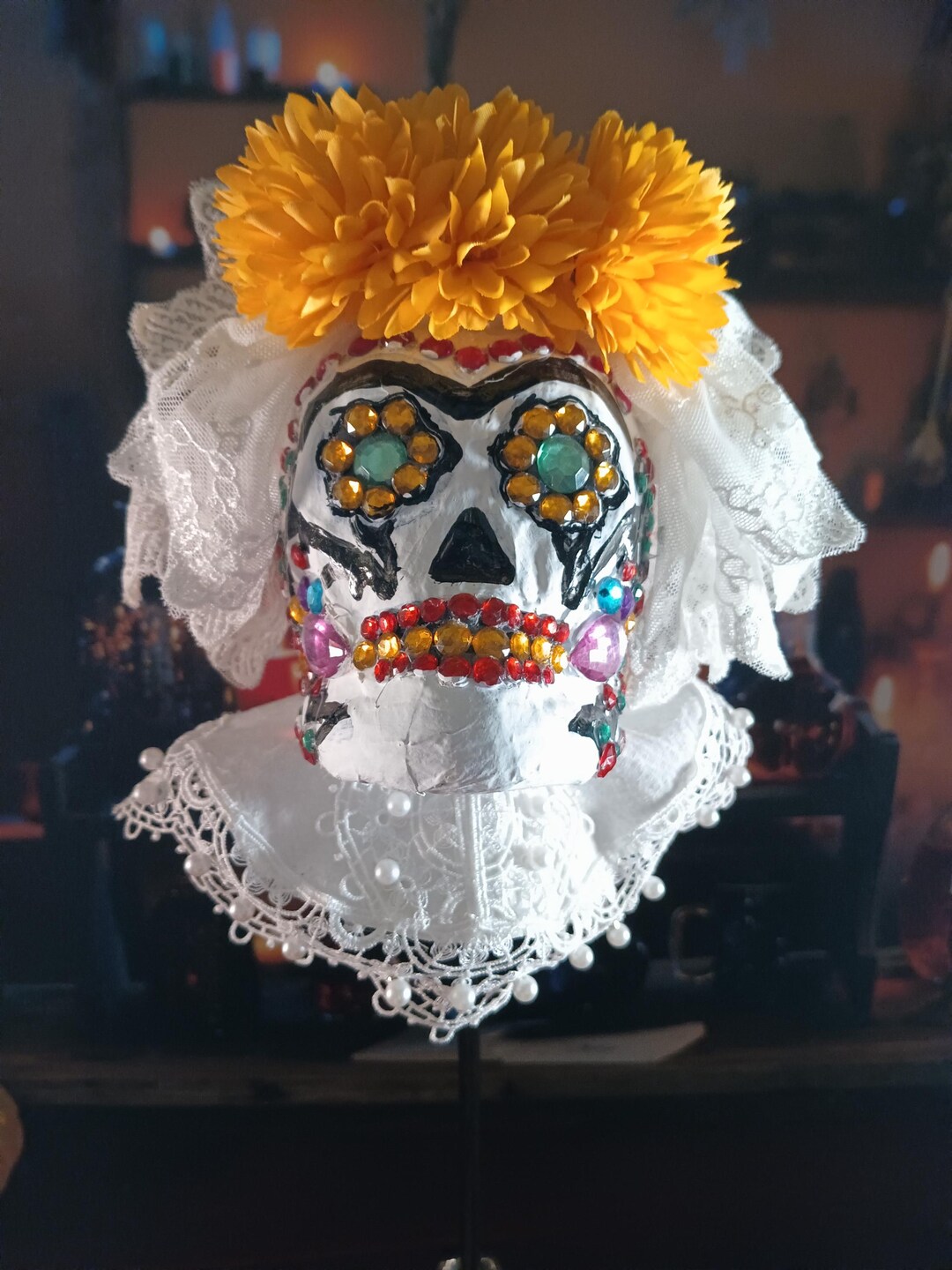 Handmade Paper Mache Sugar Skull Dia De Los Muertos/day of the Dead ...