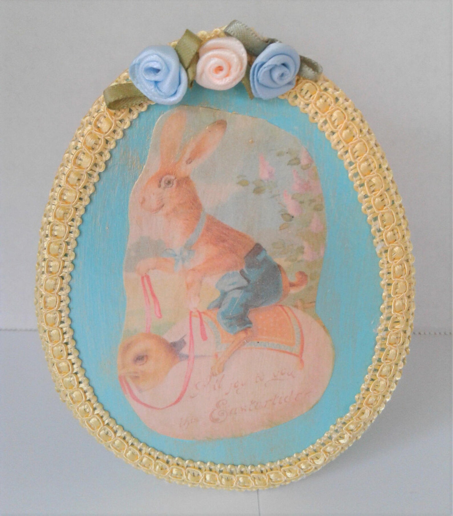 Paper Mache Shabby Chic Easter Egg Box With 3 Bottle Cap Magnets Blue ...