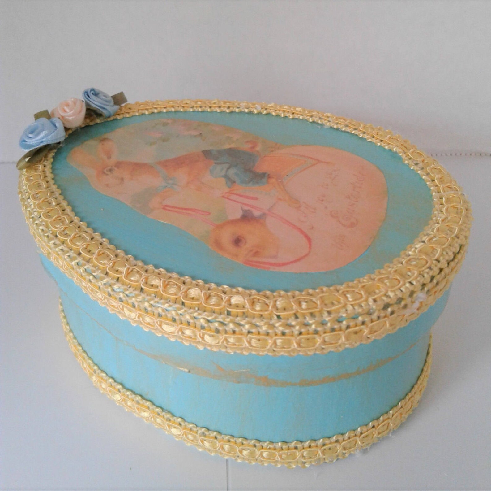 Paper Mache Shabby Chic Easter Egg Box With 3 Bottle Cap Magnets Blue ...